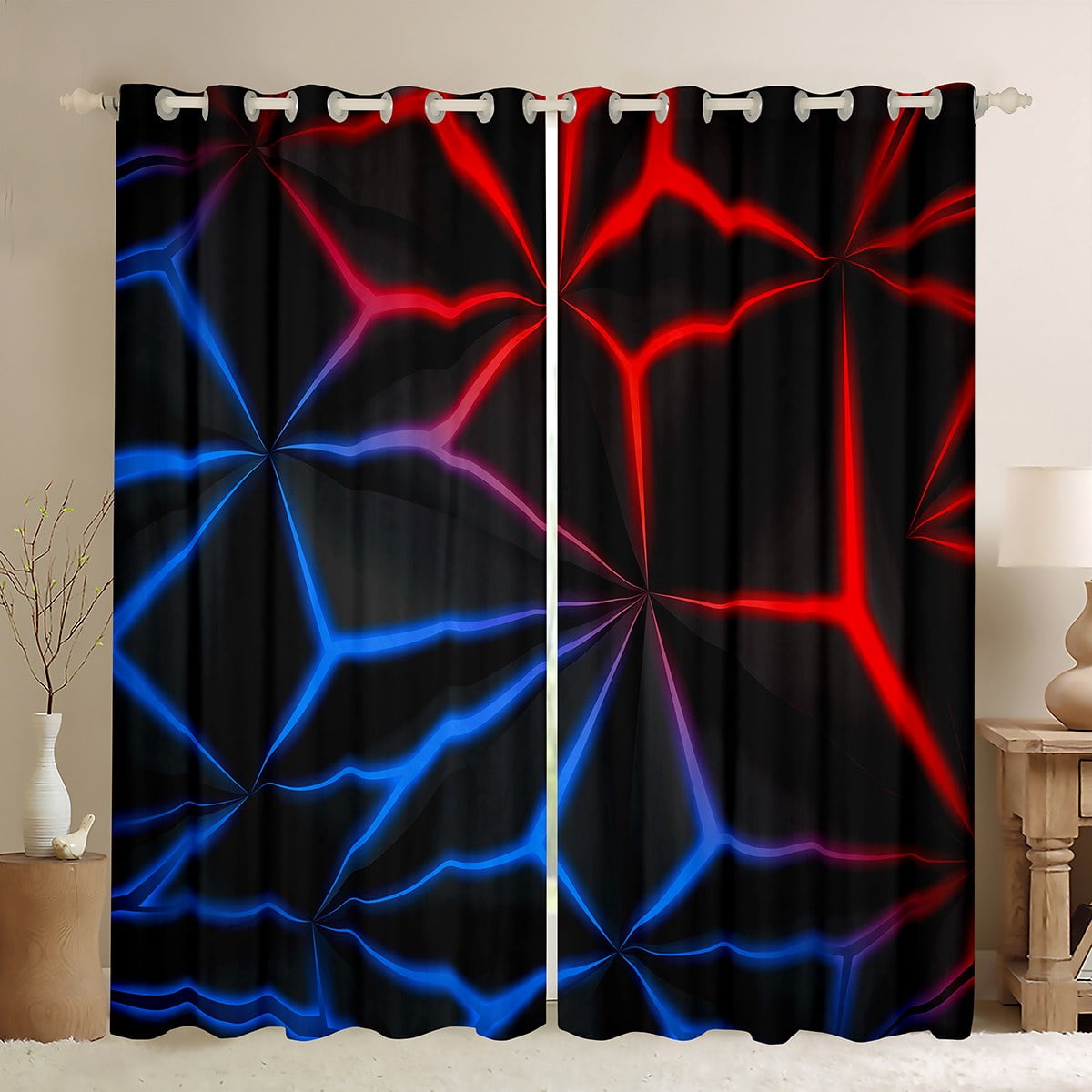 Neon Geometry Window Curtains & Drapes 42"W x 84"L Red Blue Gradient ...