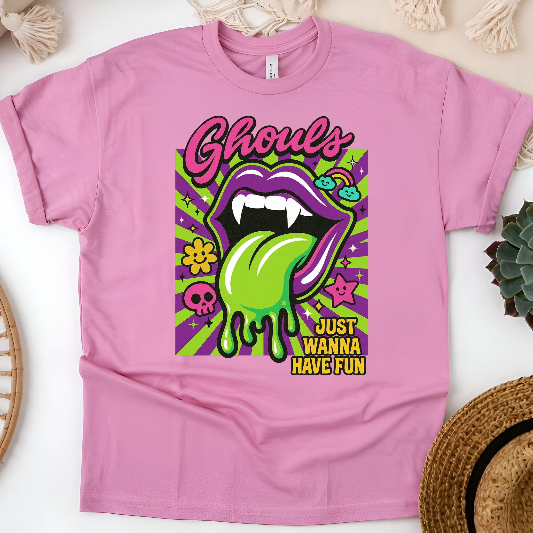 Neon Ghouls Just Wanna Have Fun Shirt with Vampire Mouth and Tongue ...