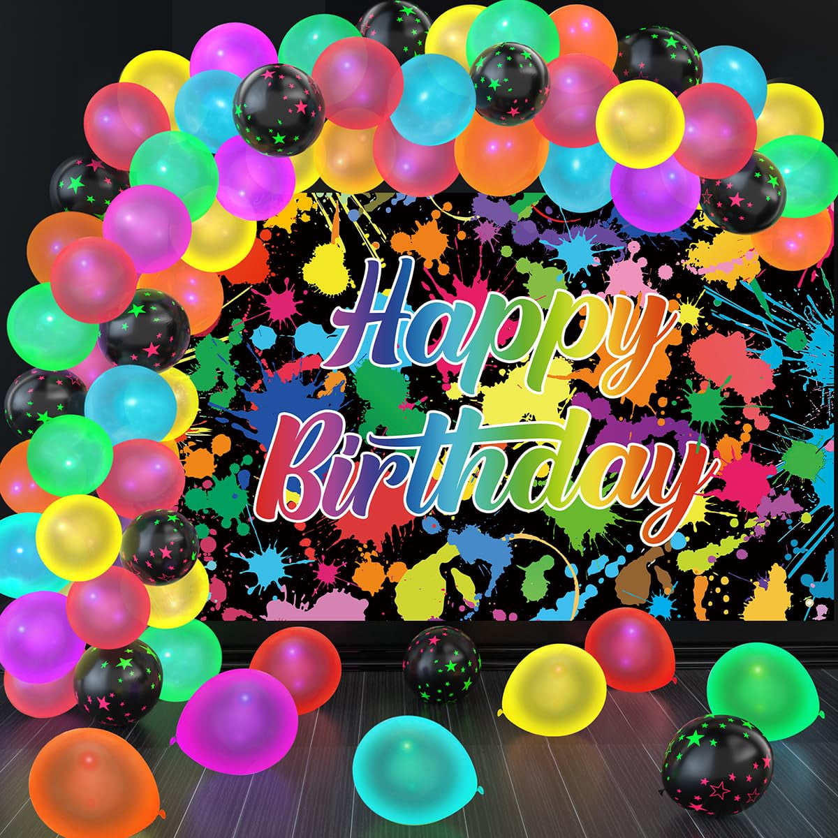 Neon Glow Birthday Party KEF16 Decorations Include 60Pcs Glow in the ...