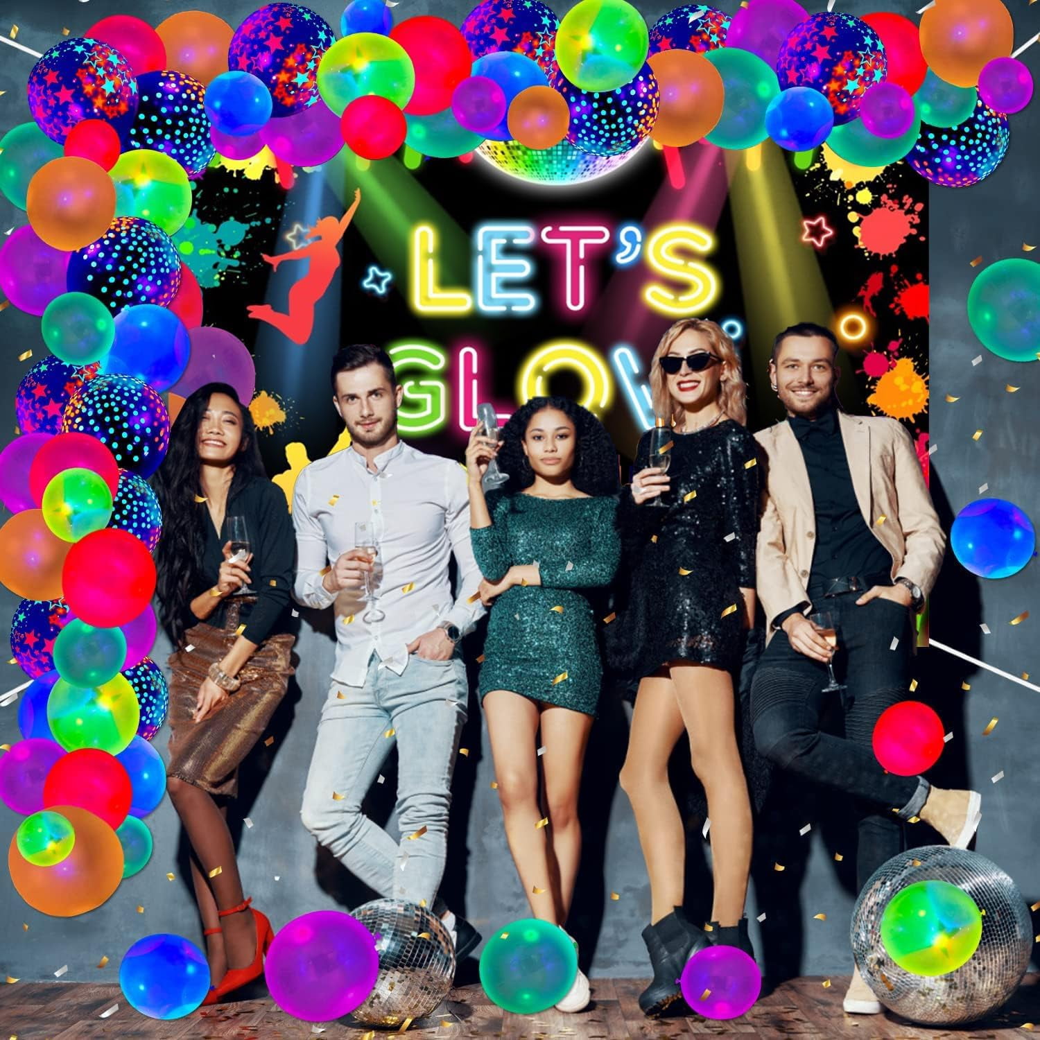Neon Glow Party Backdrop Let'S Glow In The Dark Photography Background ...
