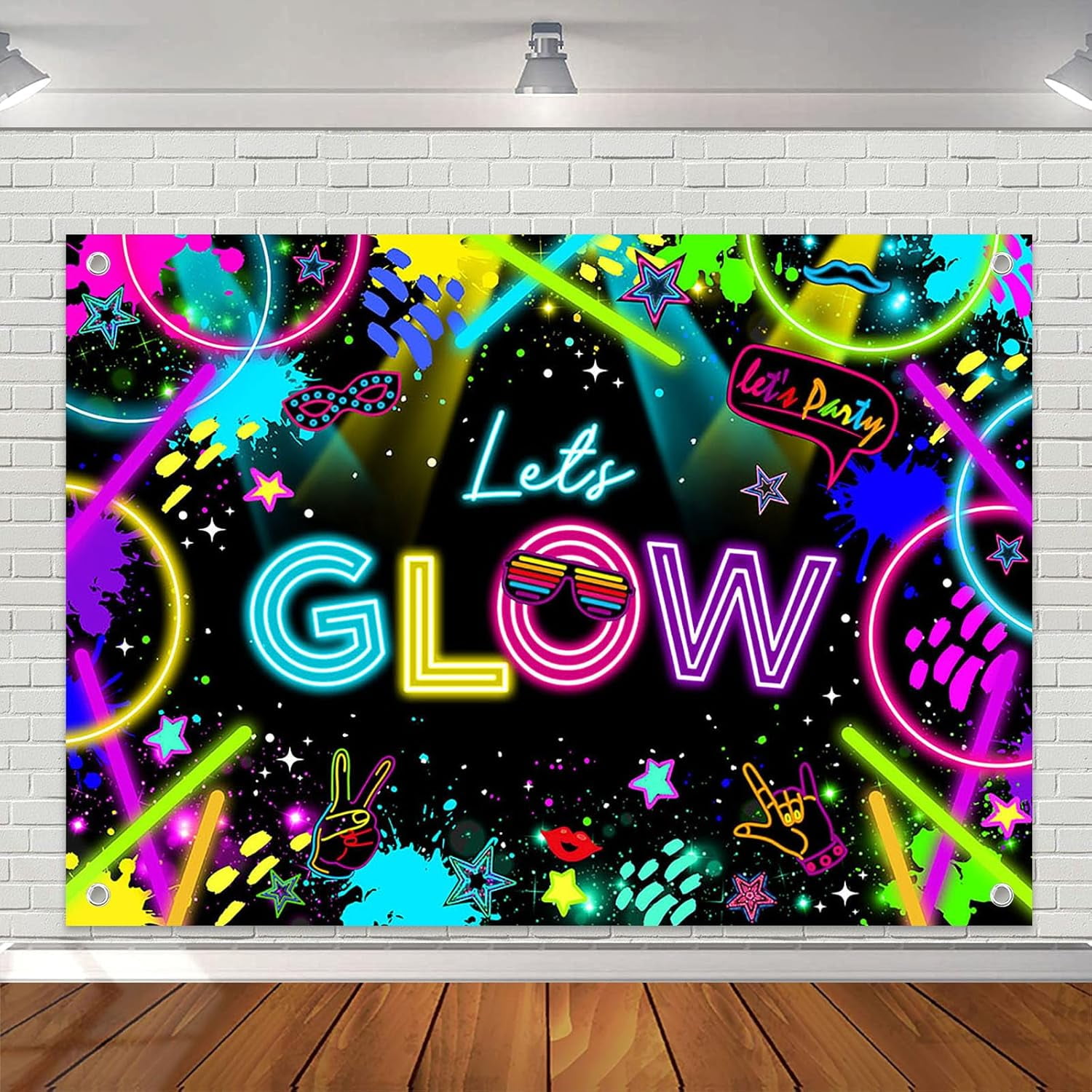 Neon Glow Party Backdrop Let's Glow Party Decorations Colorful Graffiti ...