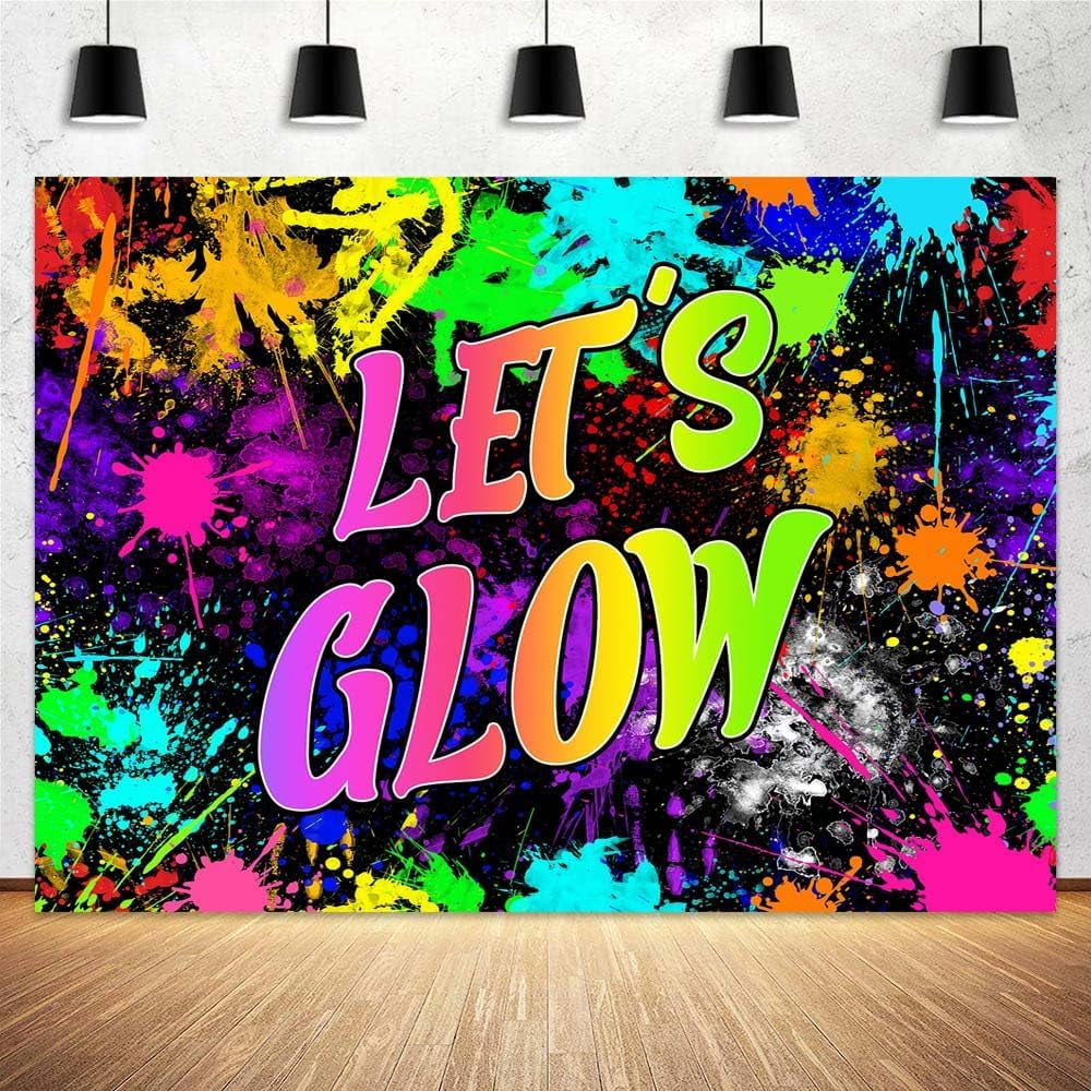 Neon Glow Party Decorations Backdrop Graffiti Color Glow in The Dark ...