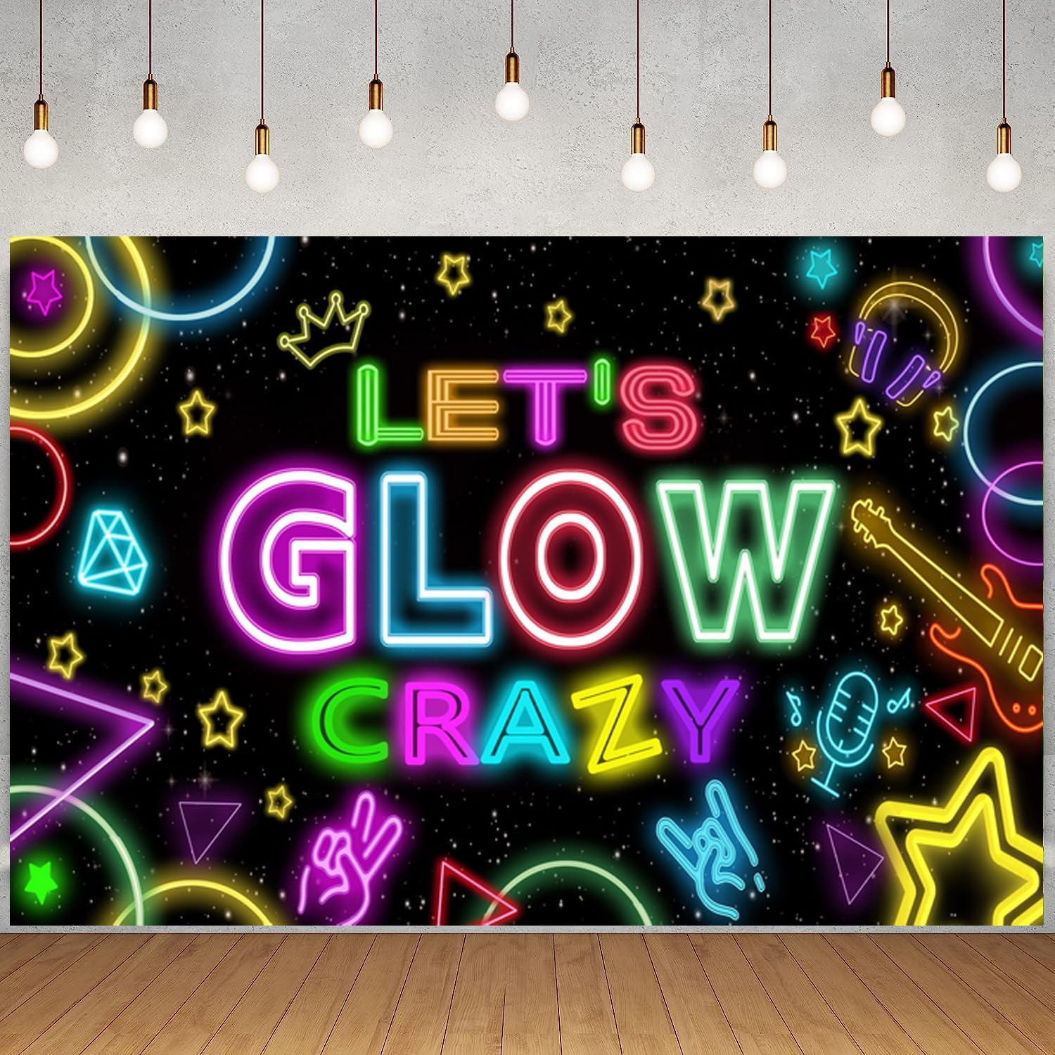 Neon Glow Party Decorations Supplies Backdrop Glow in The Dark Let's ...