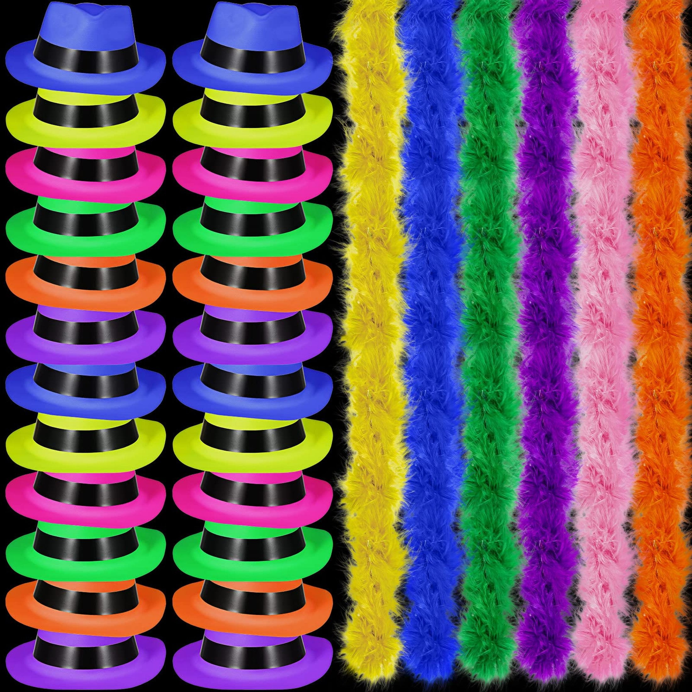 Neon Glow Party Pack - 48 Piece Set with Colorful Boas, Hats for Adults - 80's Style Mardi Gras ...