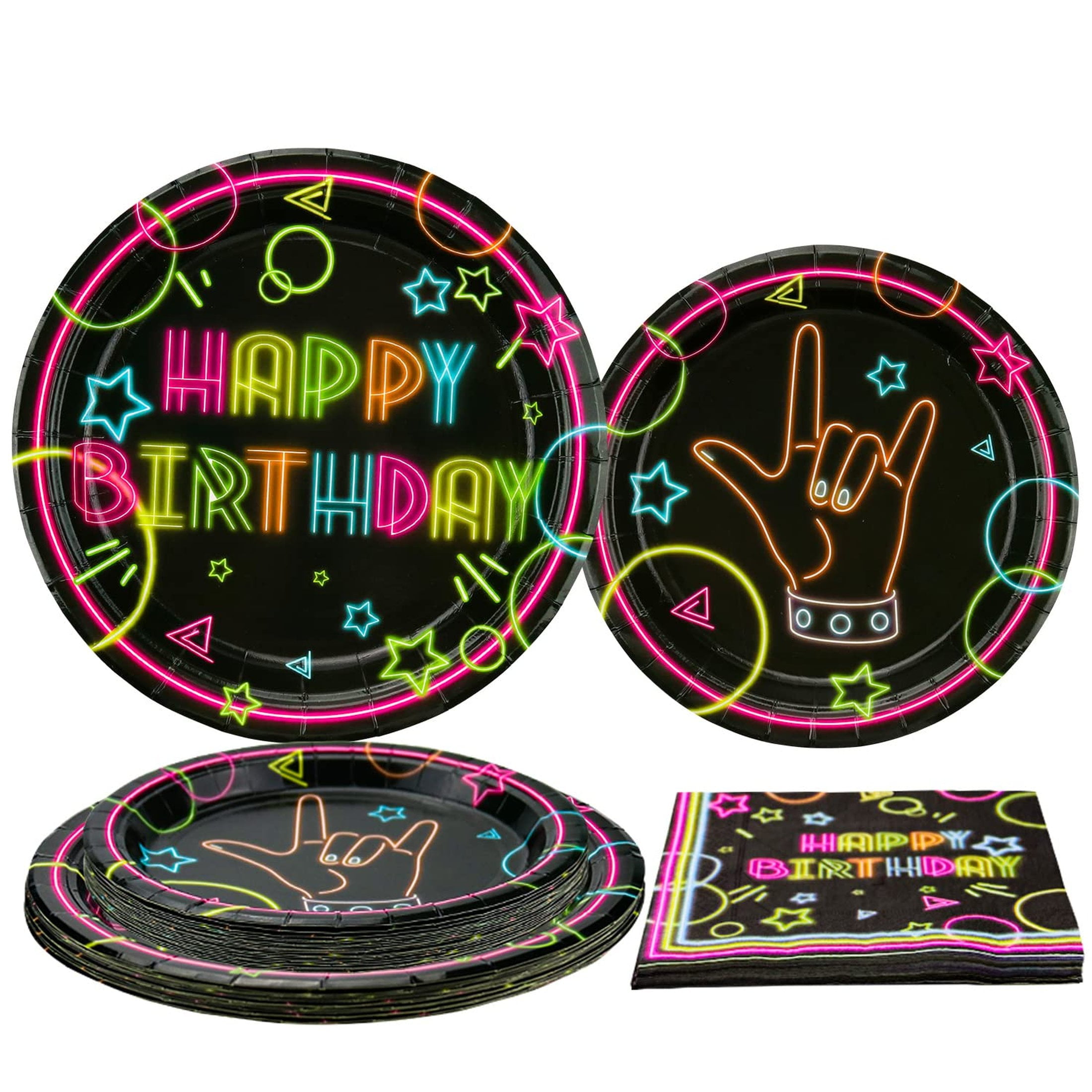 Neon Glow Party Pack - Bright Birthday Plates & Fluorescent Napkins Set ...