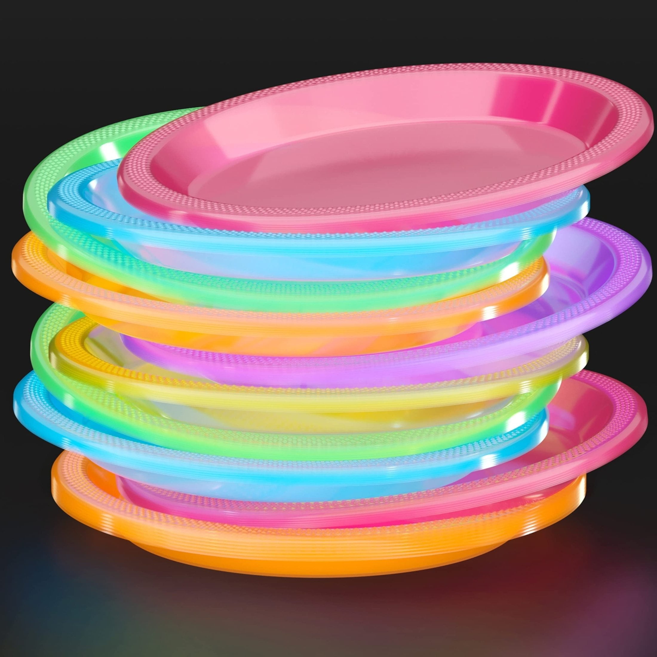 Neon Glow Party Plates - 60 Count 7 Inch Disposable Plates in Assorted ...