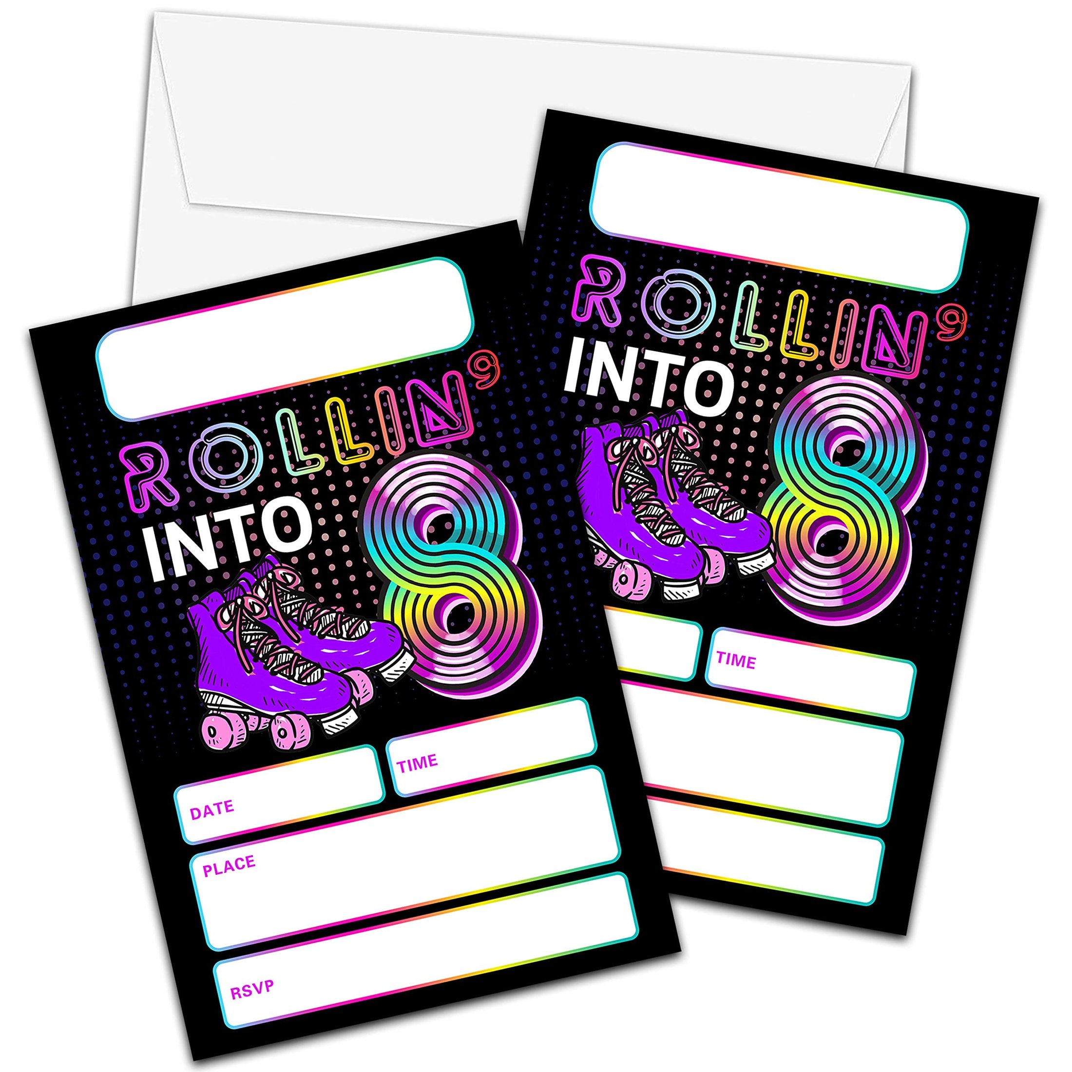Neon Glow Roller Skate Birthday Invitations - 20 Personalized 4" x 6 ...