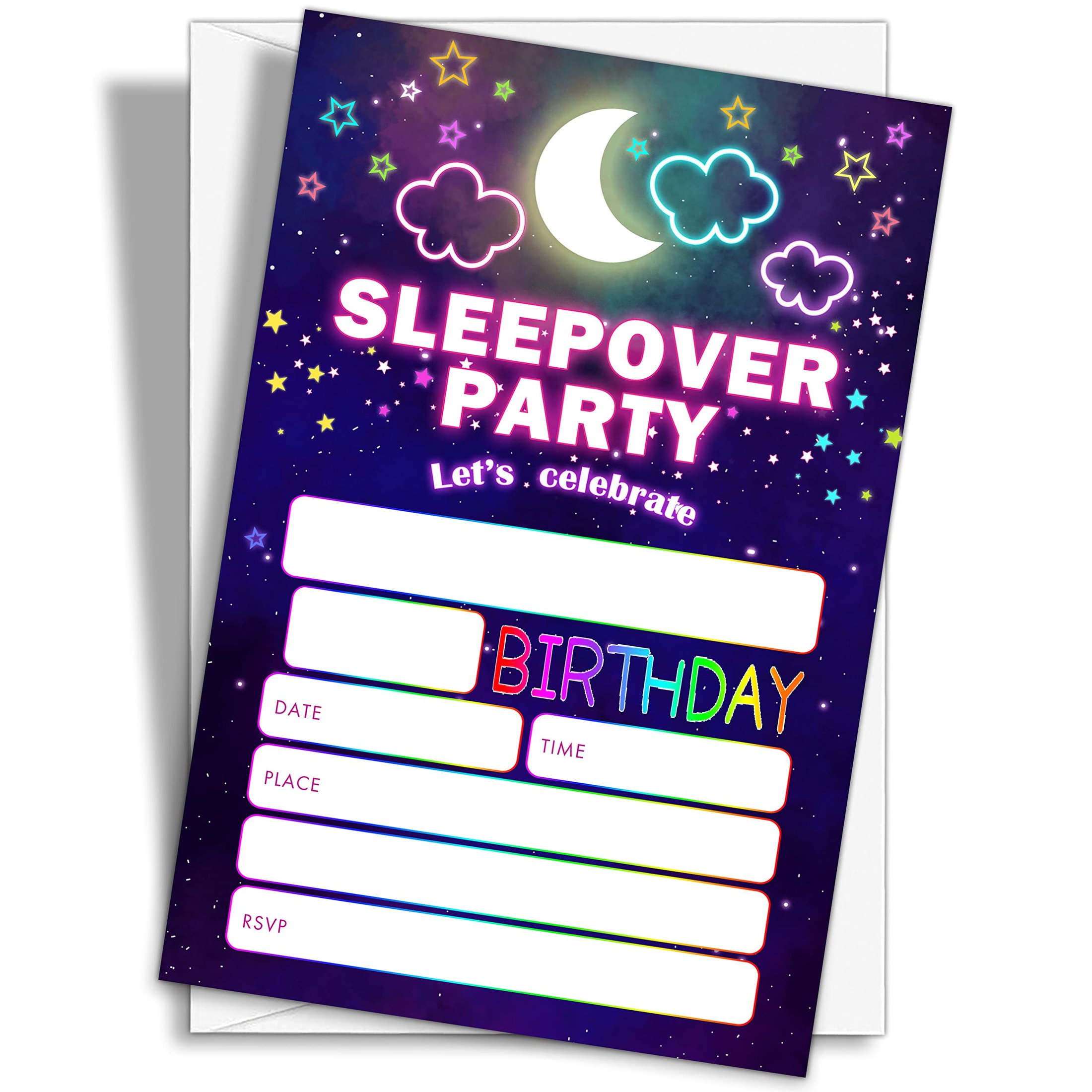 Neon Glow Slumber Party Invitations - 20 Count Pajama Birthday Invites ...