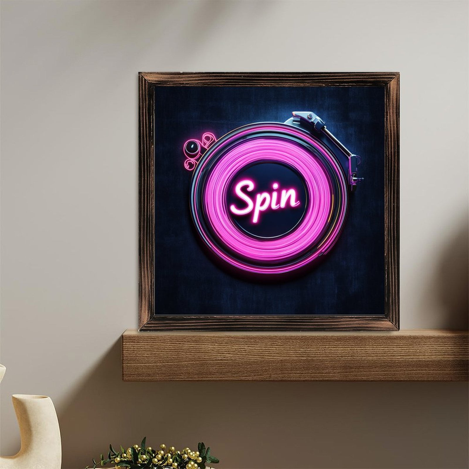 Neon Glowing Spin Wooden Sign Wall Plaque - Vintage Art Decoration ...
