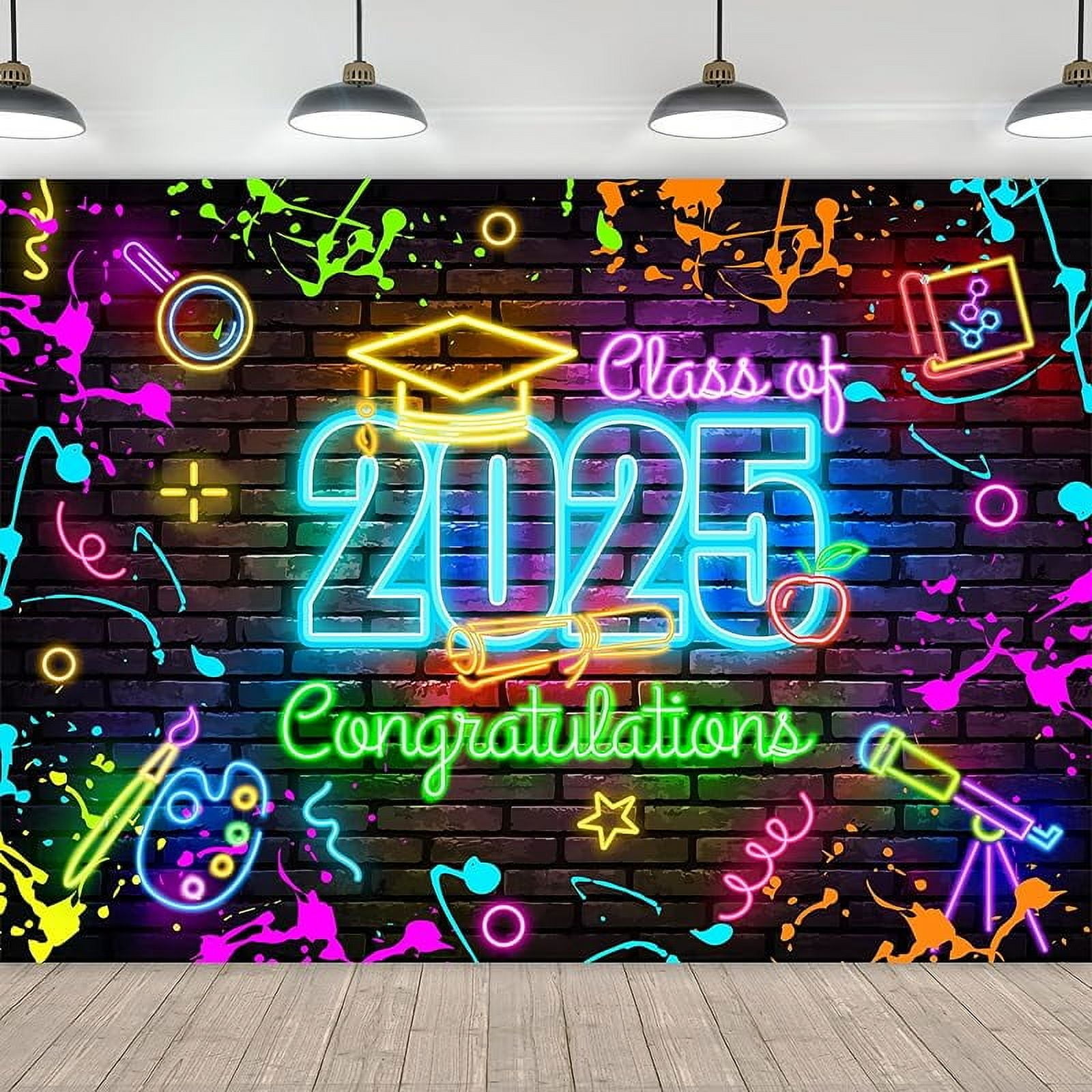 Neon Graduation Backdrop 7Wx5H Feet Congrats You Did It Congratulations ...