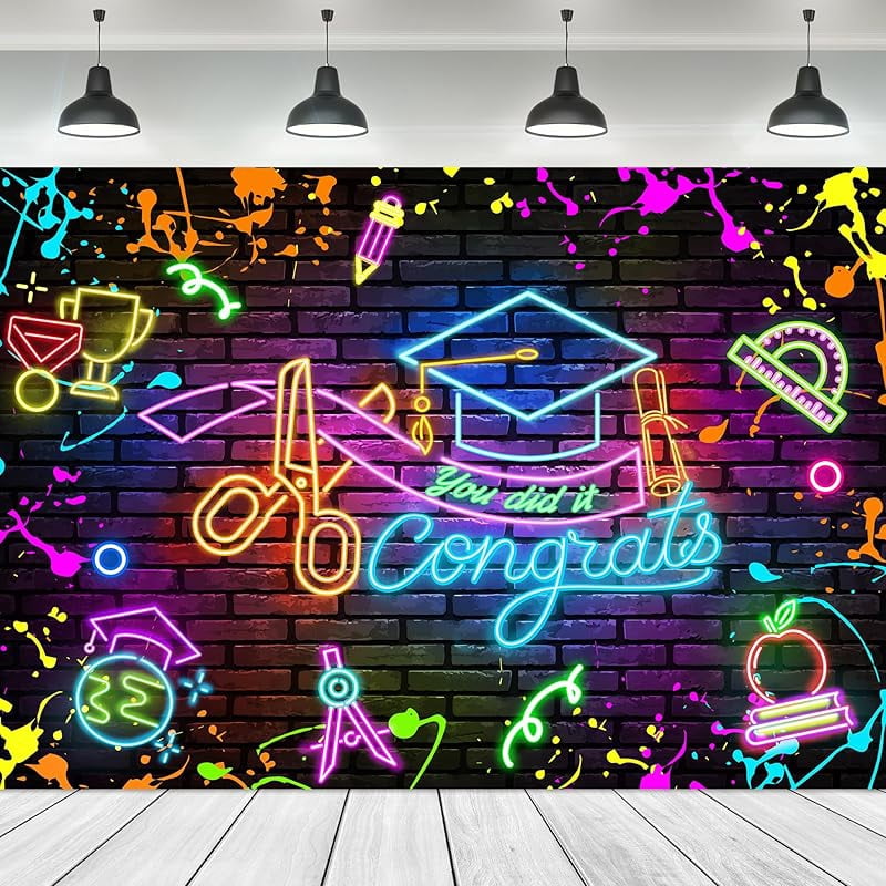 Neon Graduation Backdrop Congratulations Congrats Grad Class of 2024 ...
