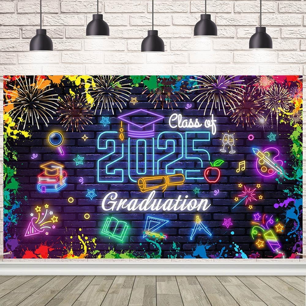 Neon Graduation Class of 2025 Backdrop Congratulations Graduates ...
