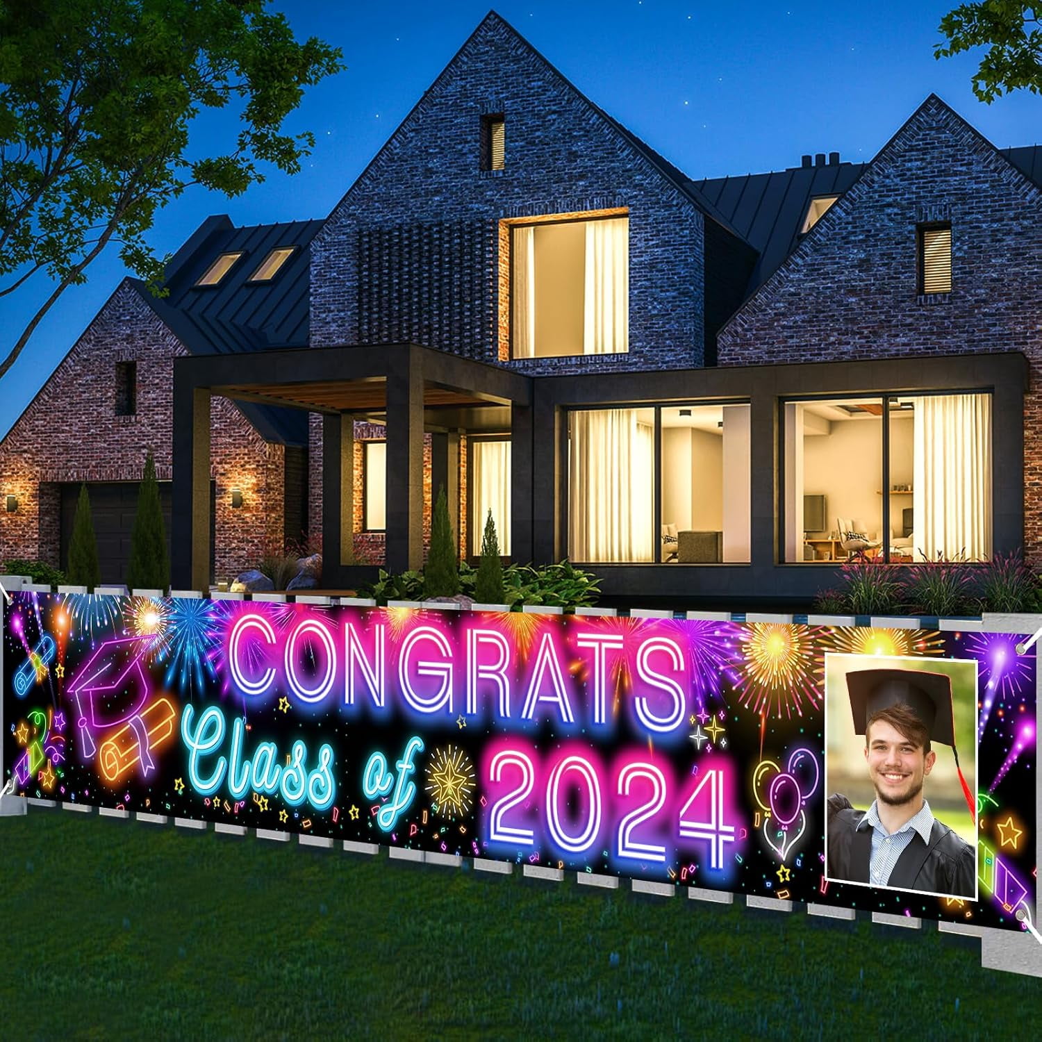 Neon Graduation Decorations Banner Personalized Congrats Class of 2024 ...