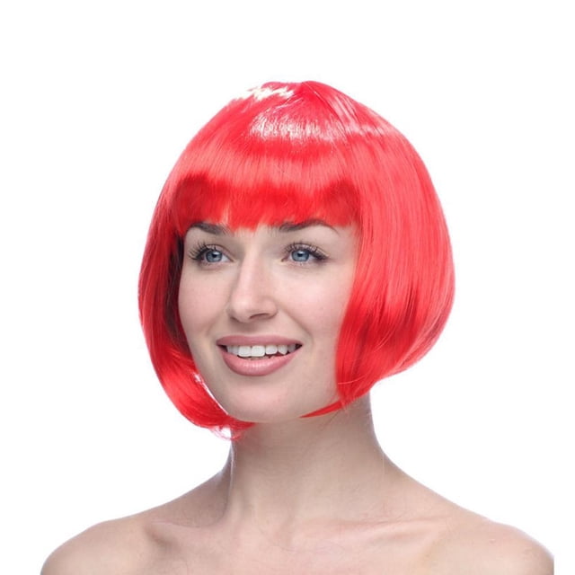 Neon Green Bob Wigs with Flat Bangs Include Wig 12 Inch Short Straight ...