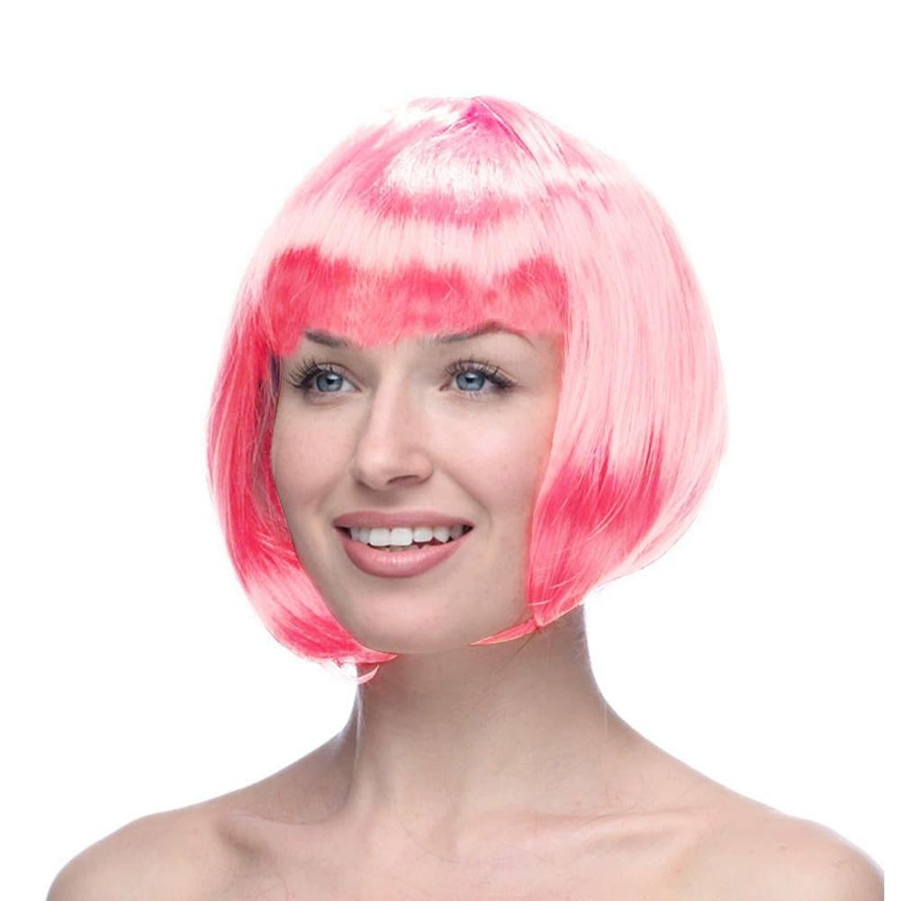 Neon Green Bob Wigs with Flat Bangs Include Wig 12 Inch Short Straight ...