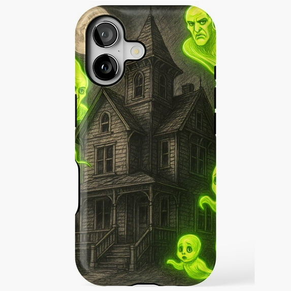 Neon Green Ghosts Haunted House Halloween Glowing Creepy Mansion Tee ...