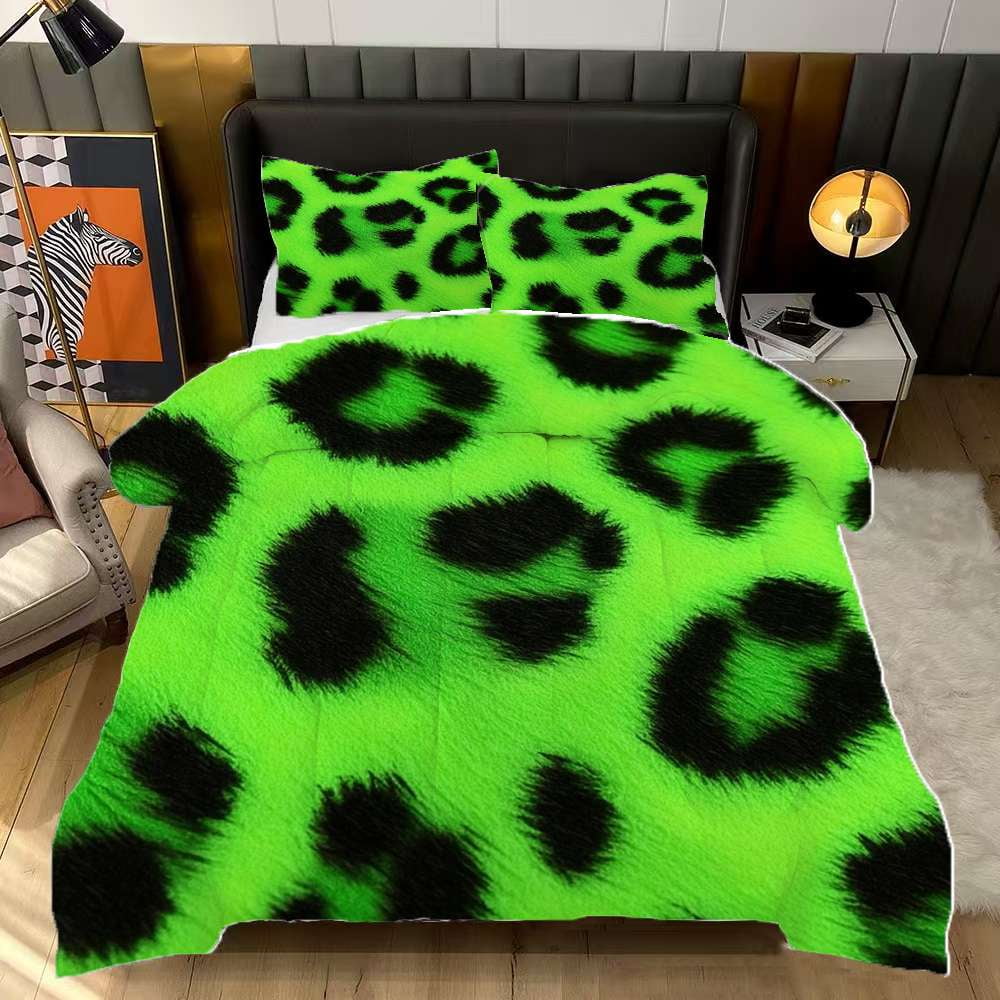Neon Green Leopard Print Comforter Set Full Size Bedding Set For Travl ...