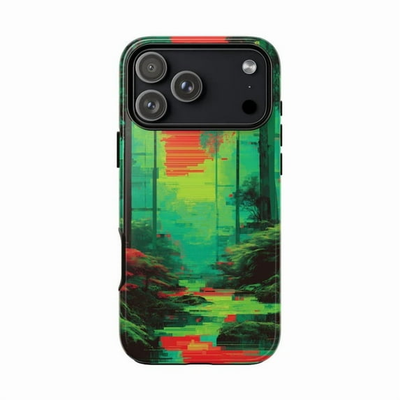 Neon Green Red Forest Phone Case Abstract Glitch Dynamic Artwork with ...