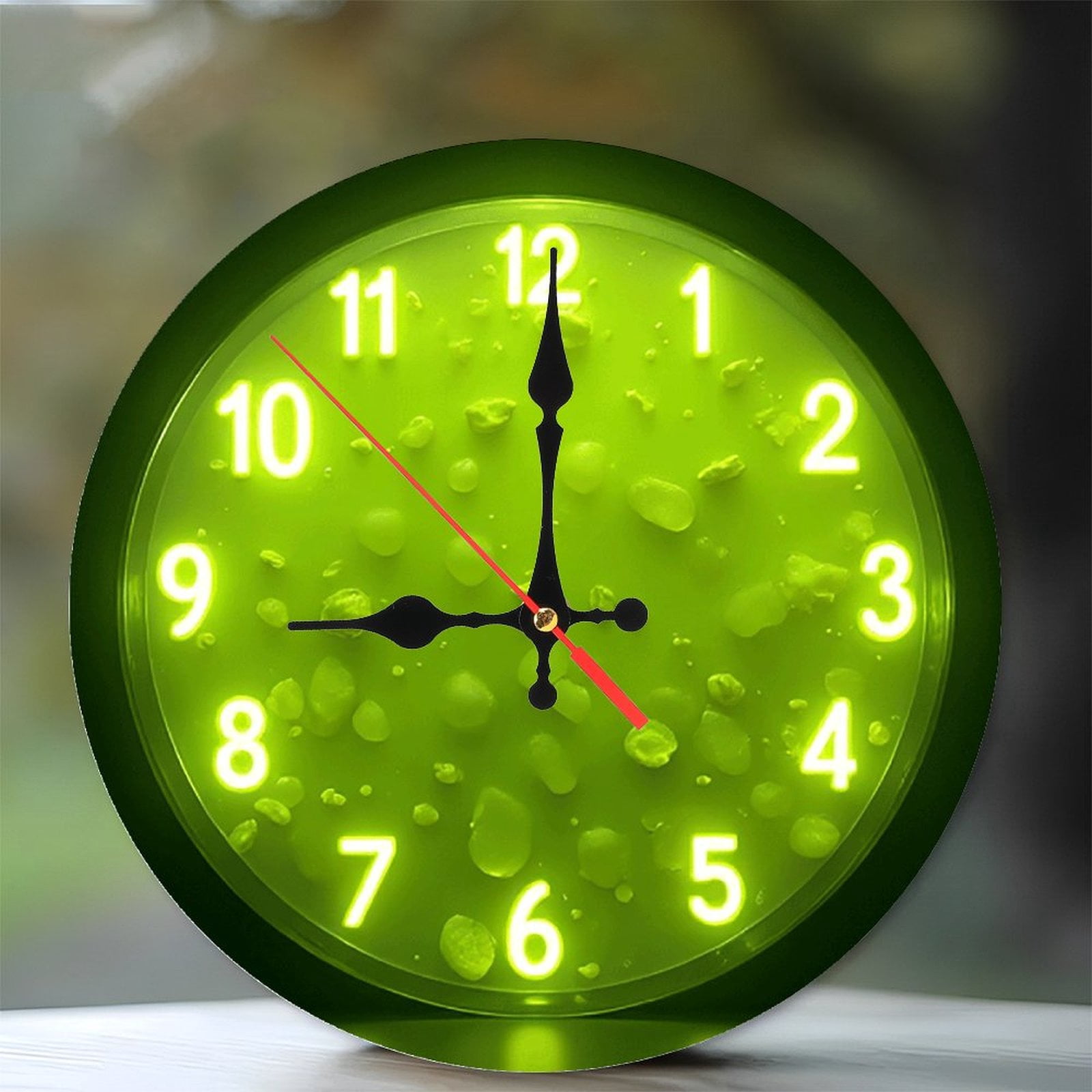 Neon Green Resin Clock Wall Decor 10-Inch Silent Wooden Wall Clock ...