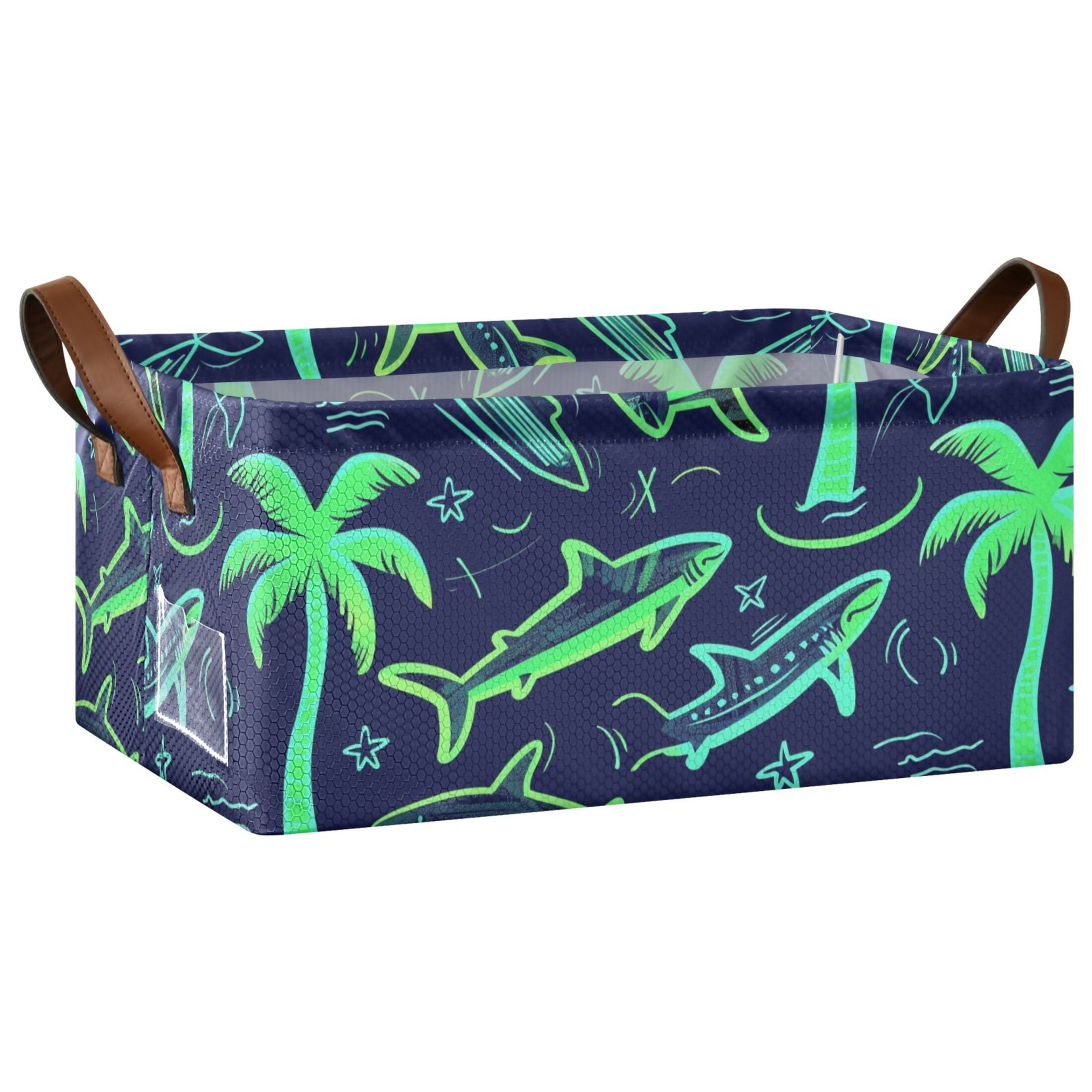 Neon Green Shark and Palm Trees Collapsible Storage Bins Fabric Shelf ...
