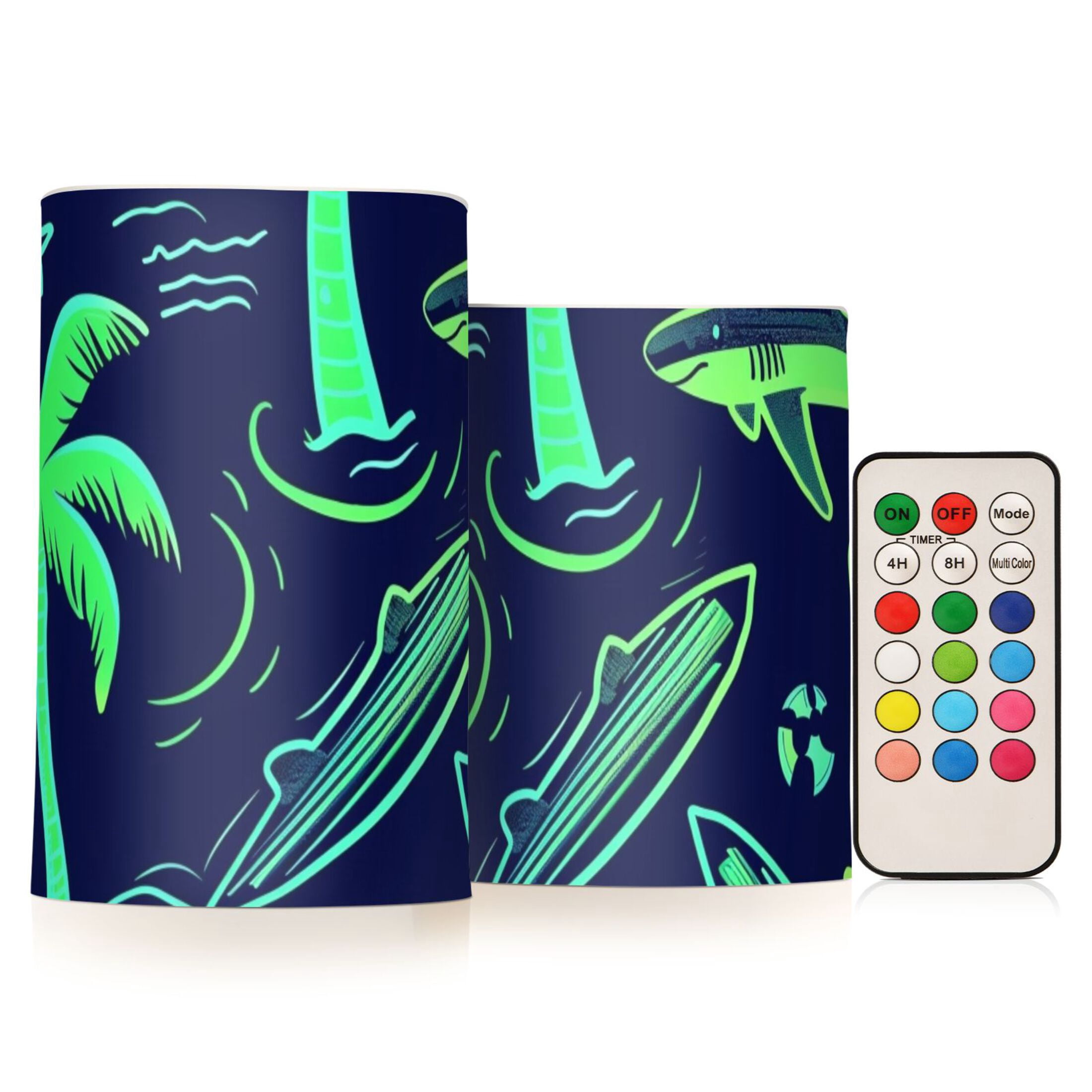Neon Green Shark and Palm Trees Flameless Candles with Remote Timer LED ...