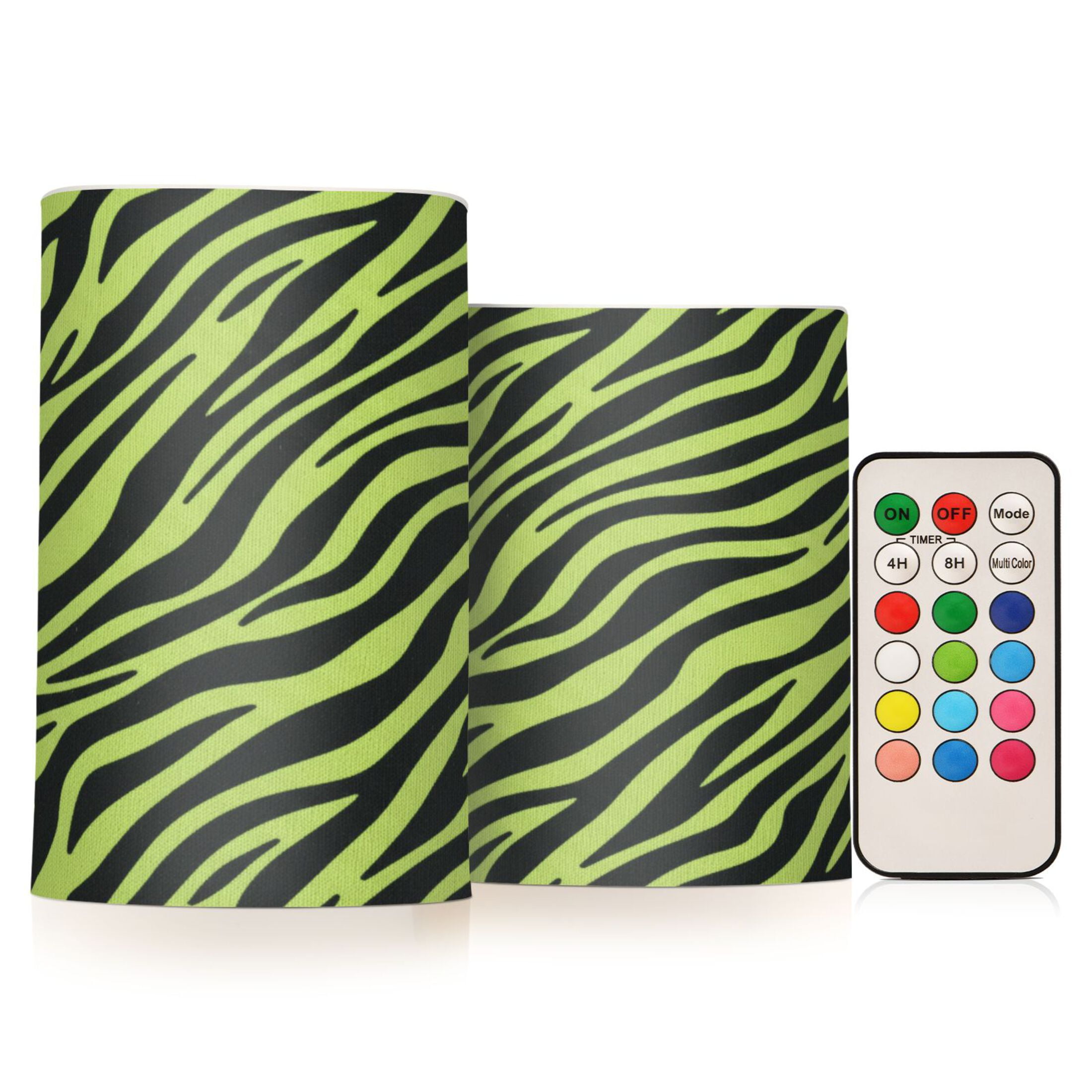 Neon Green Zebra Print Flameless LED Candle Set with Remote, Battery ...