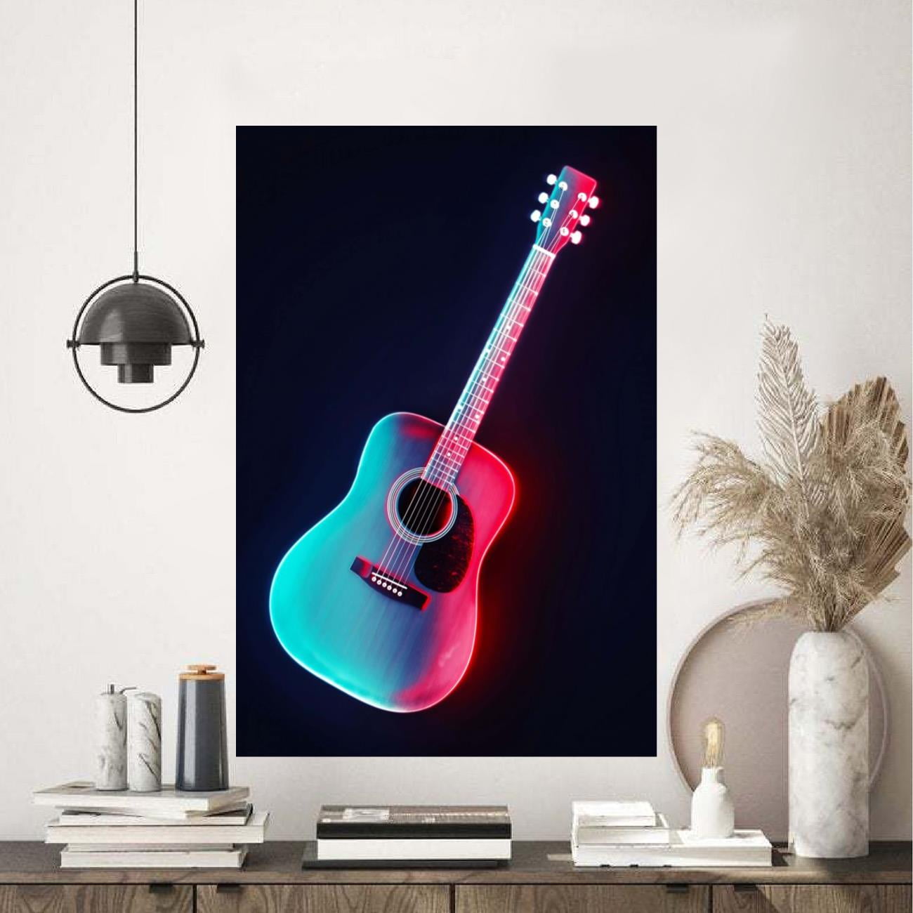 Neon Guitar Print Art Poster Quitar Poster 11 x 17 Inch Poster ...