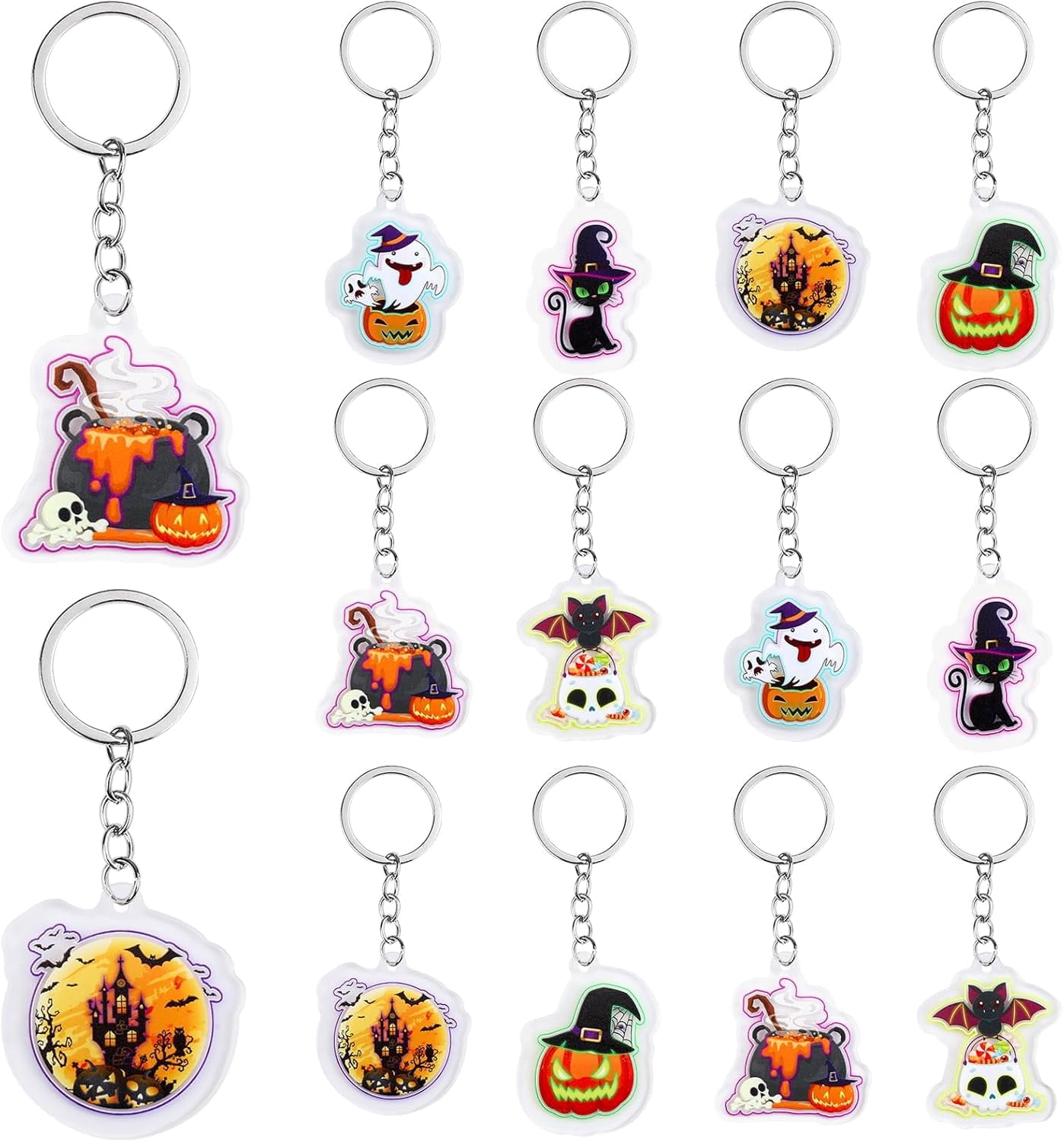 Neon Halloween Keychains, 12pcs Neon Halloween Party Favors Keychain ...