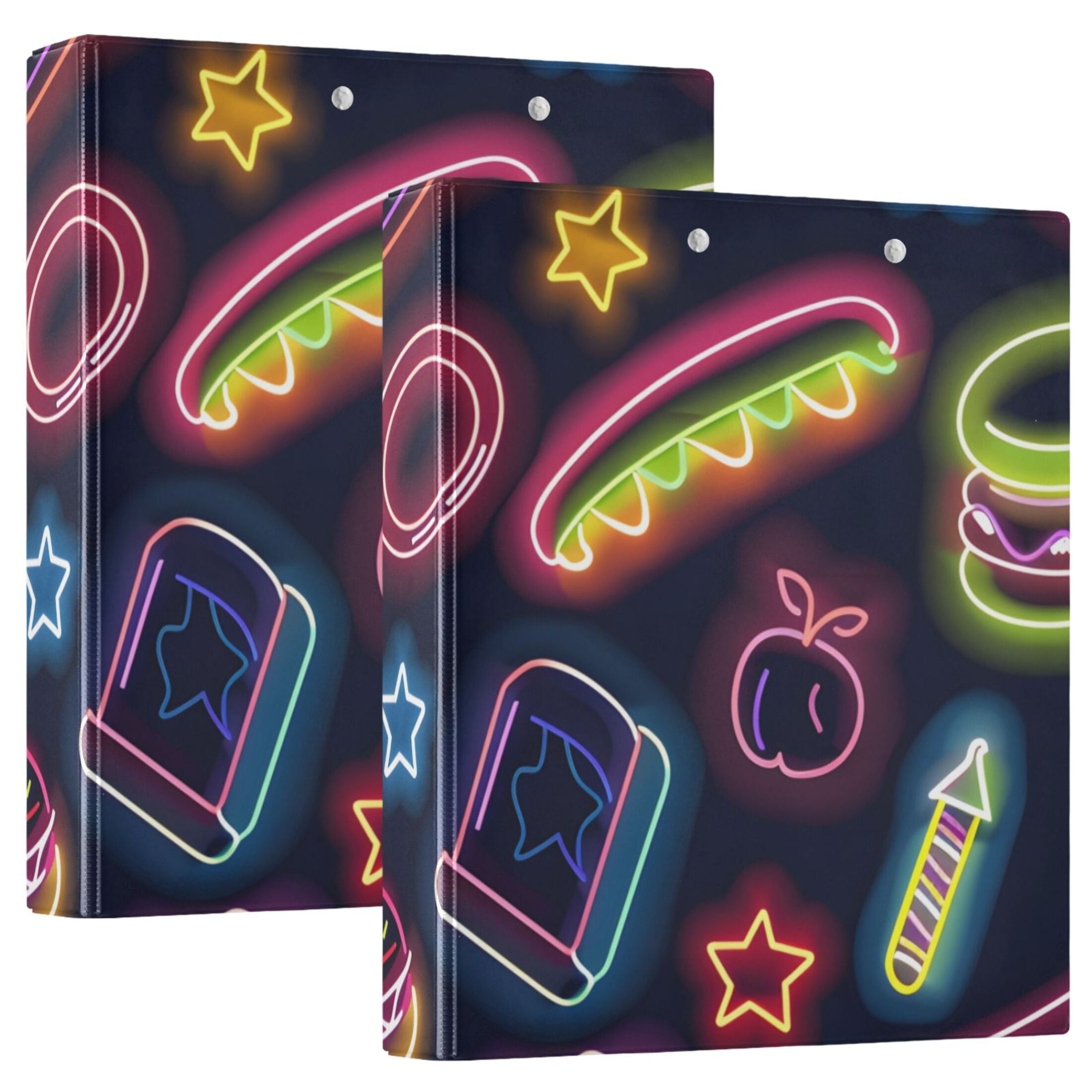 Neon Hamburger Hot Dog Fruits 3 Ring Hardcover Binders 1.5" Round Rings ...