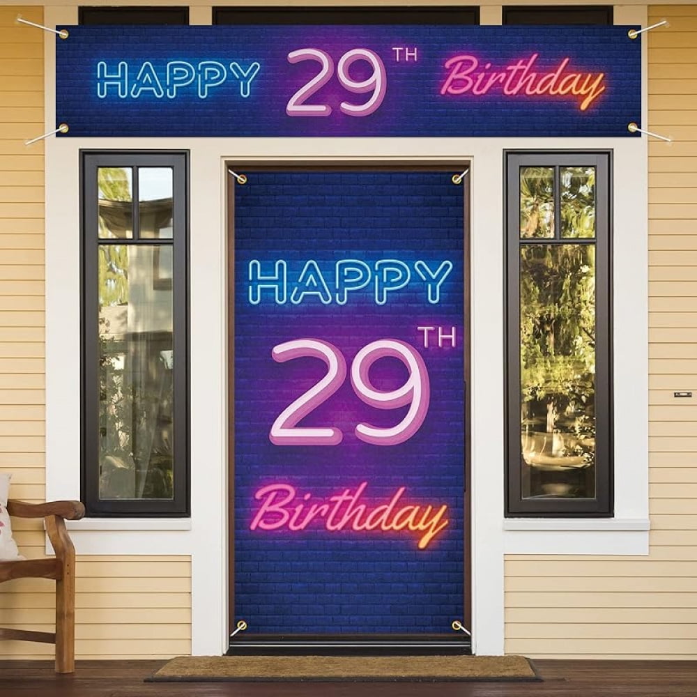 Neon Happy 29th Birthday Door Cover Porch Banner and Large Yard Sign ...