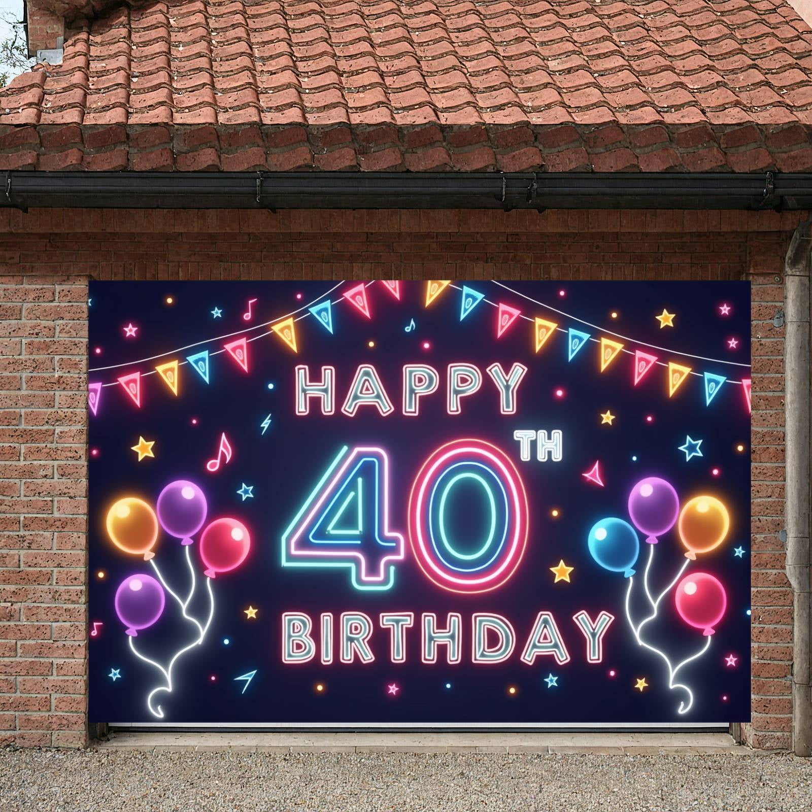 Neon Happy 40th Birthday Banner Colorful Balloons 40th Birthday Display ...