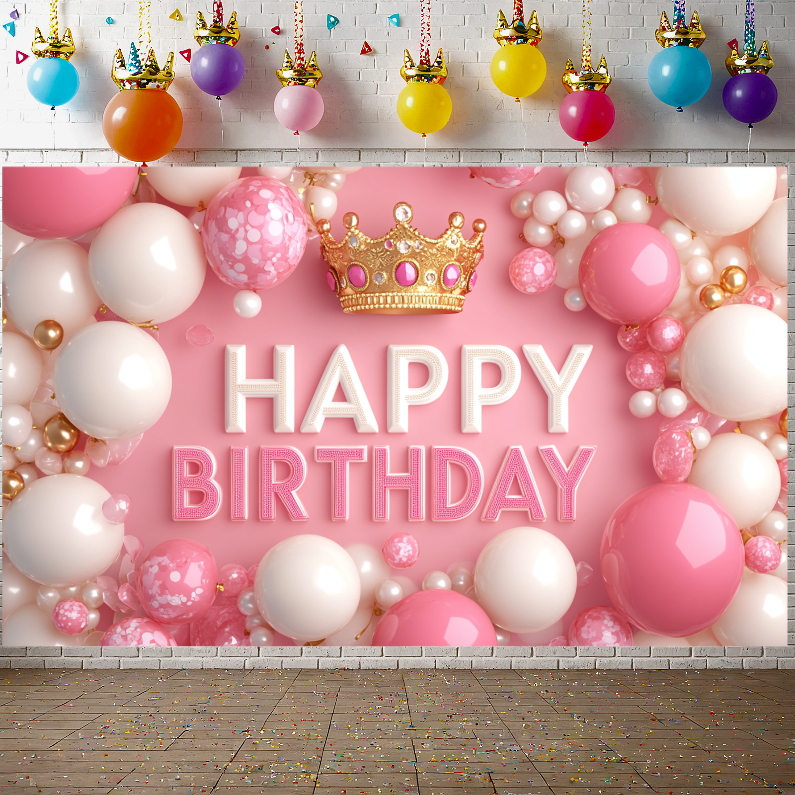 Neon Happy Birthday Backdrop 7Wx5H Feet Glow in The Dark Brick Wall ...