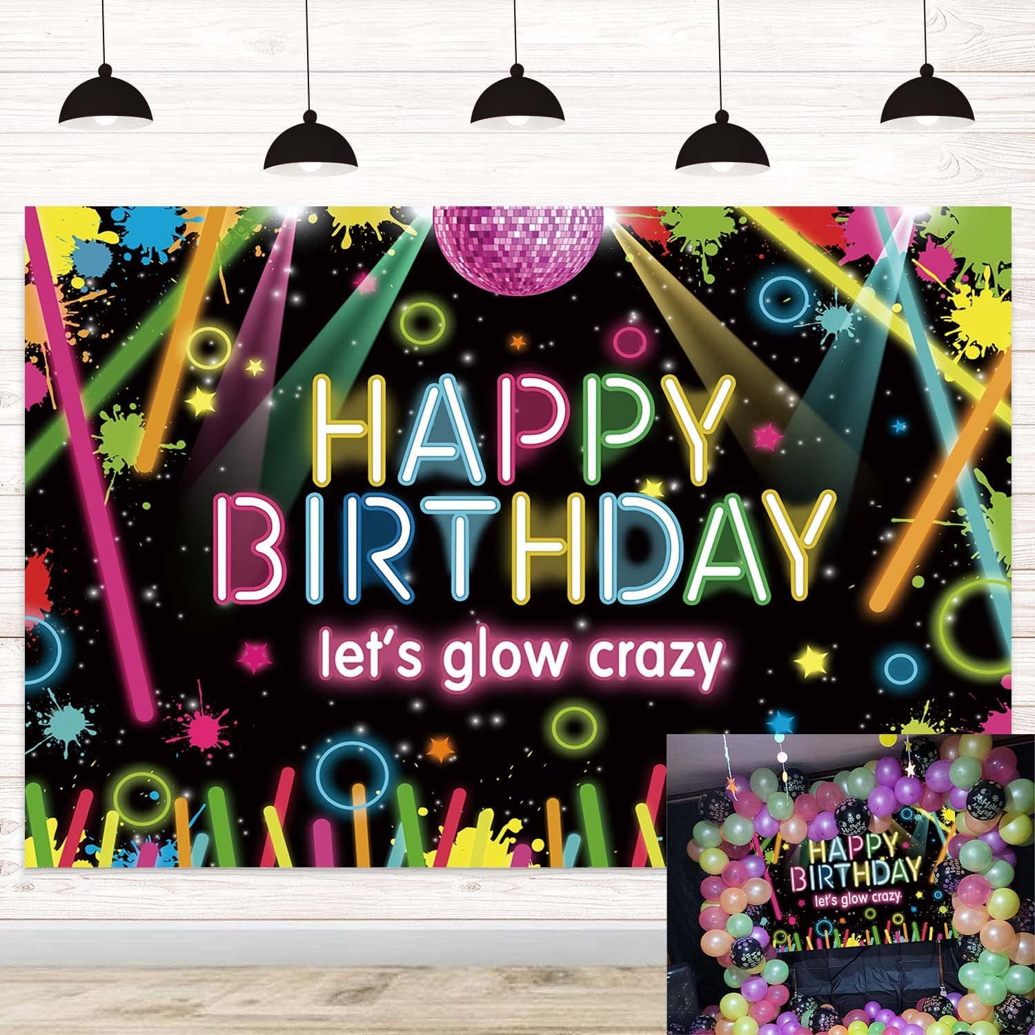 Neon Happy Birthday Backdrop Let Glow Party Photography Background Neon ...