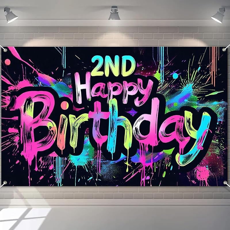 Neon Happy Birthday Banner - 71x43 Photography Backdrops, Party ...