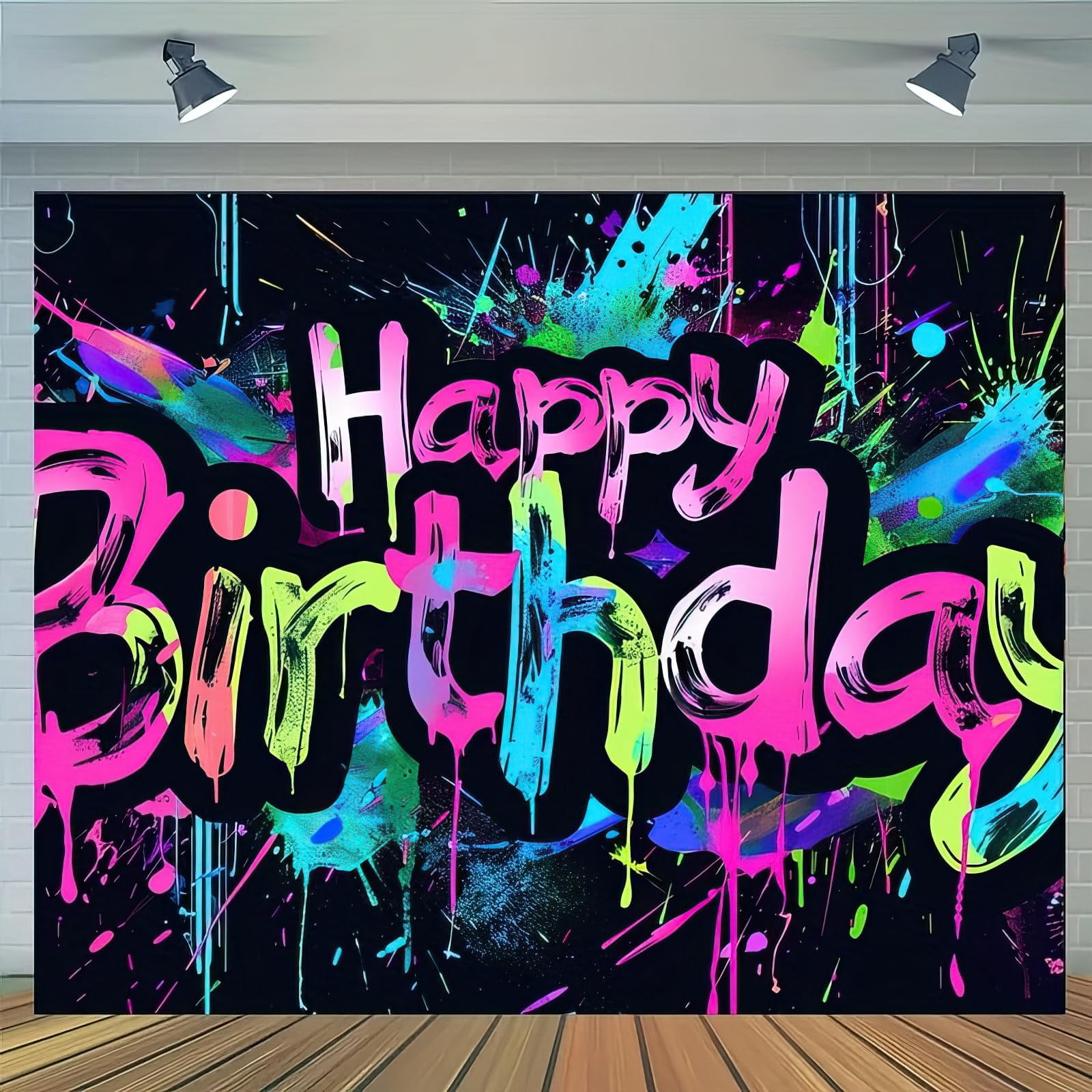 Neon Happy Birthday CORNET Banner - 71x43 Photography Backdrops, Party ...