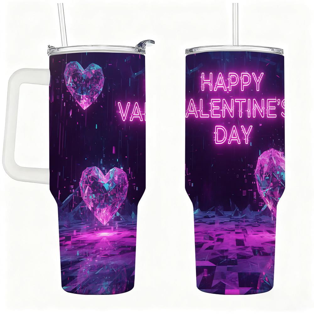Neon Heart Valentine Design Stainless Steel Insulated Tumbler with ...