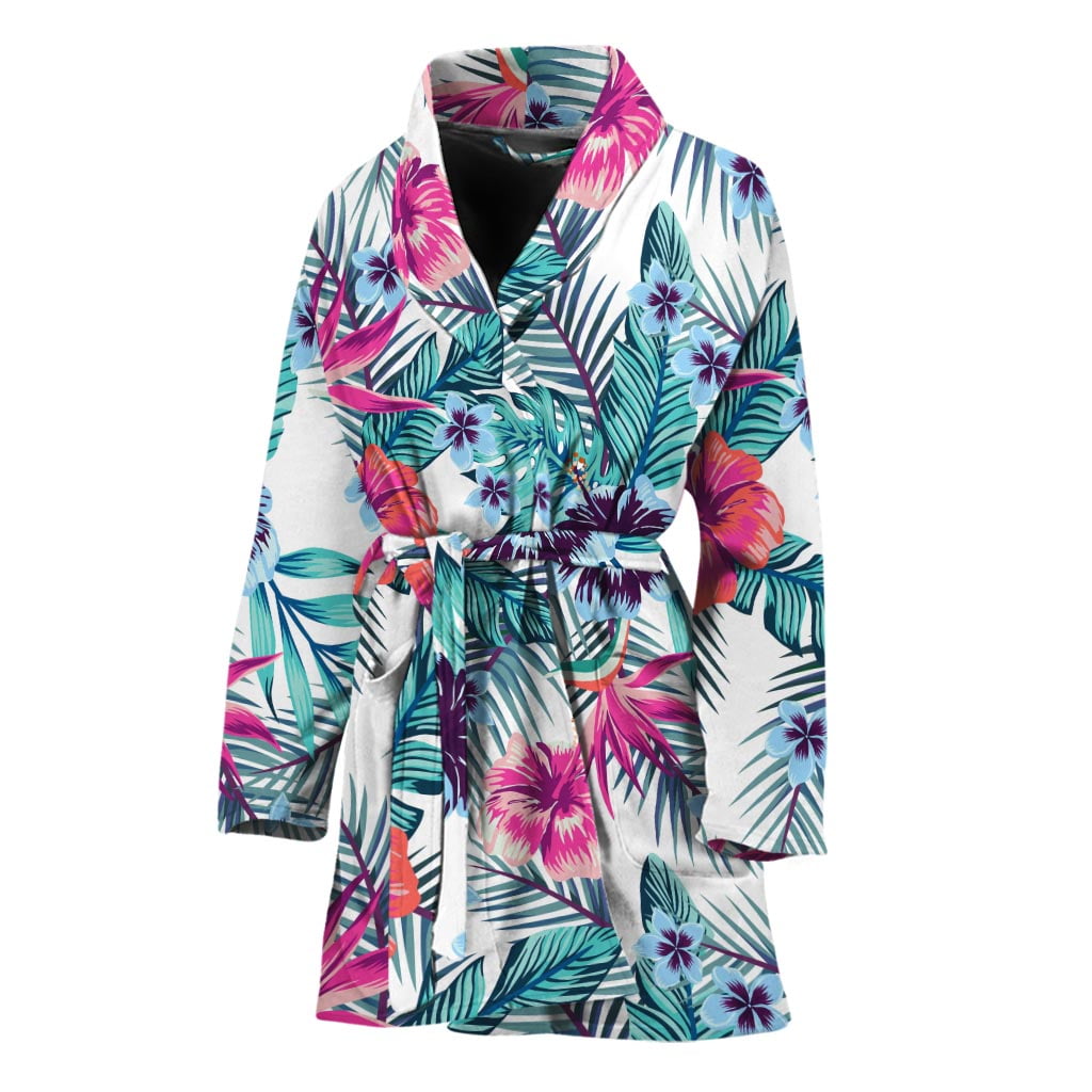 Neon Hibiscus Tropical Pattern Women Bathrobe One Size Univeral Fits ...