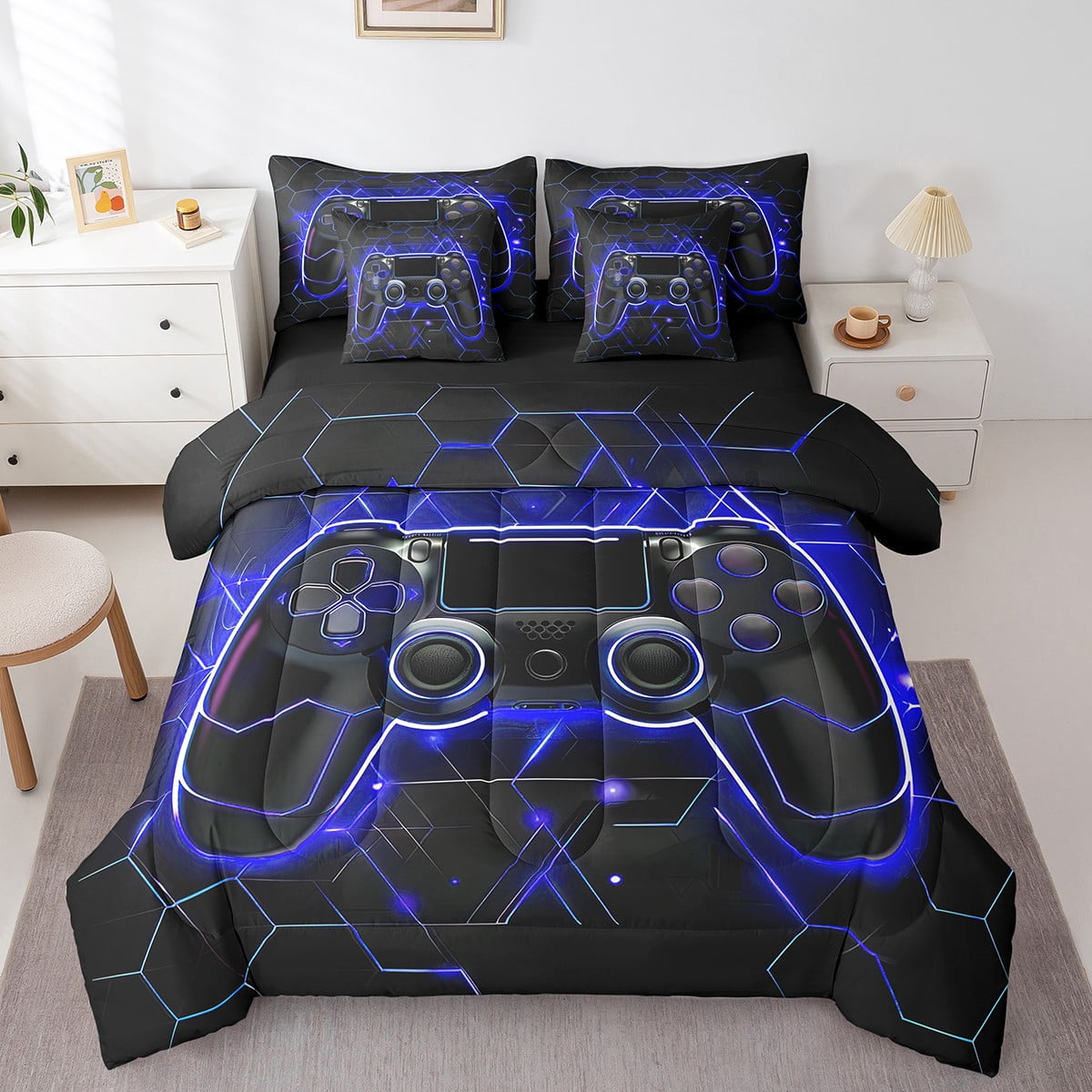 Neon Honeycomb Bed in a Bag King Size Comforter Set 7 Pieces,Gamer ...