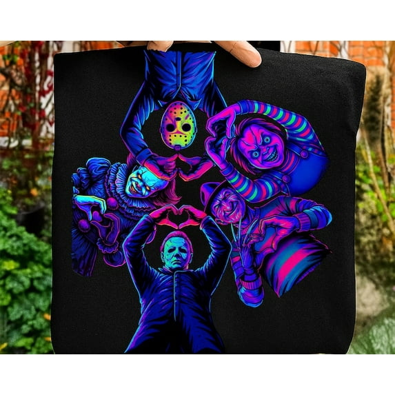 Neon Horror Friends Heart Shape , Halloween Horror Characters ...