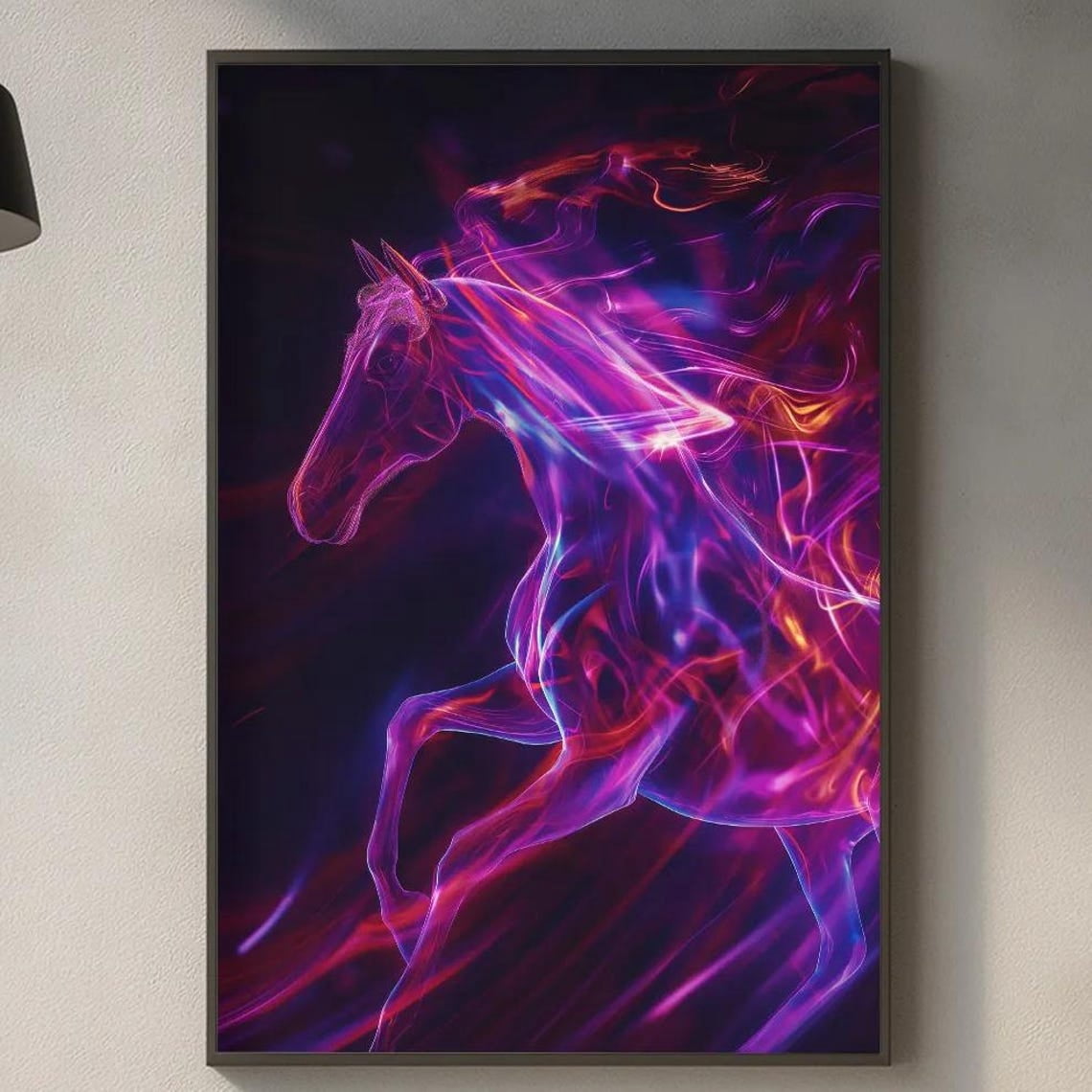 Neon Horse Futuristic Running Light Trail Animal Artwork Modern Sci Fi ...