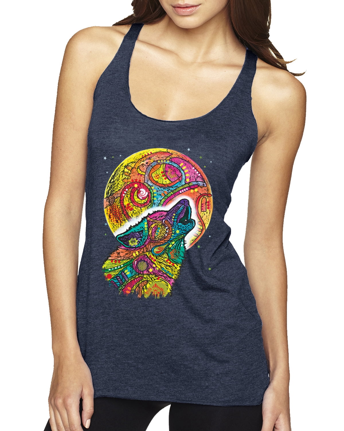 Neon Howling Wolf at Moon | Dean Russo Art Animal Lover Tri-Blend ...