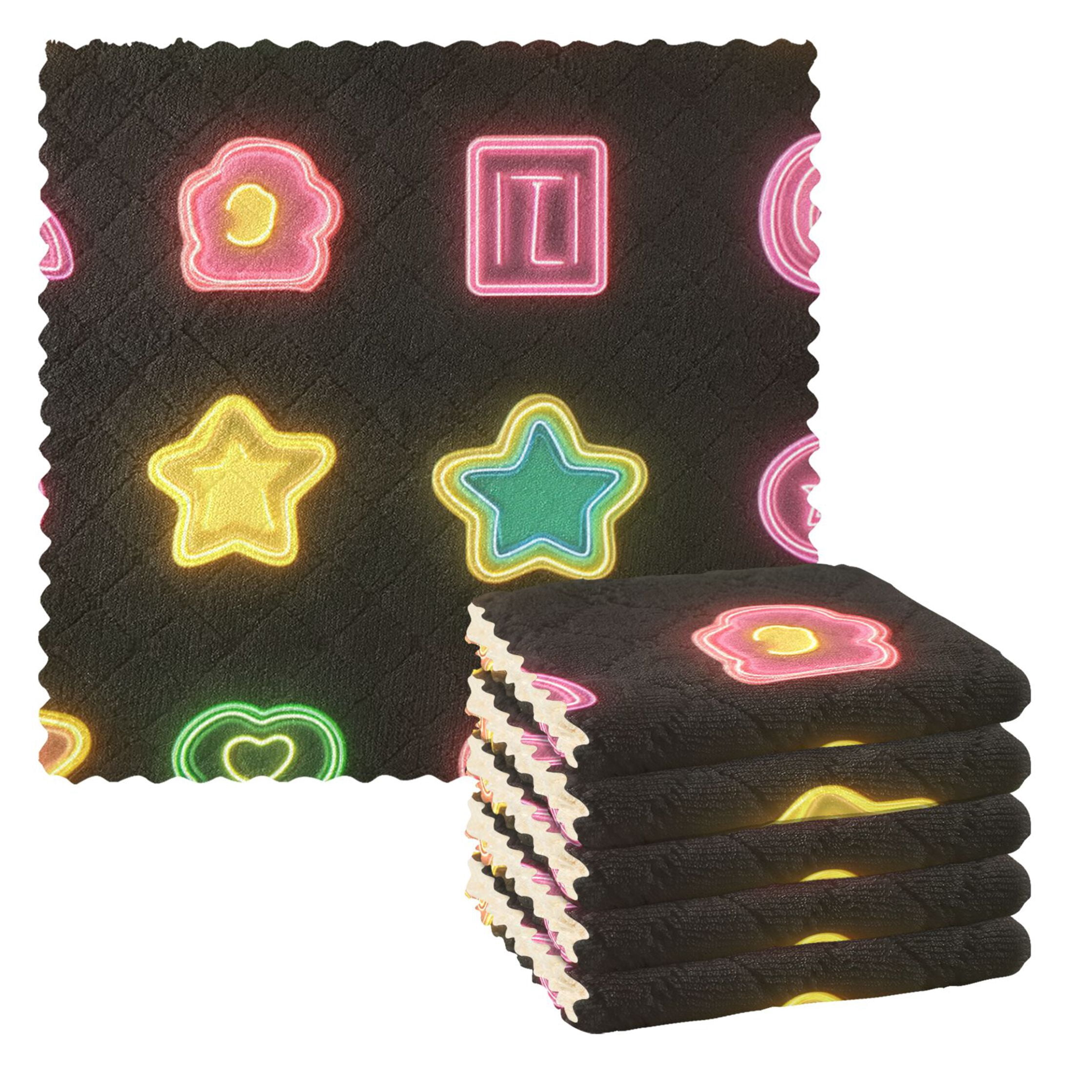 Neon Icon Stars 6 Pack Kitchen Cleaning Cloths 11'' x 11'', Super ...
