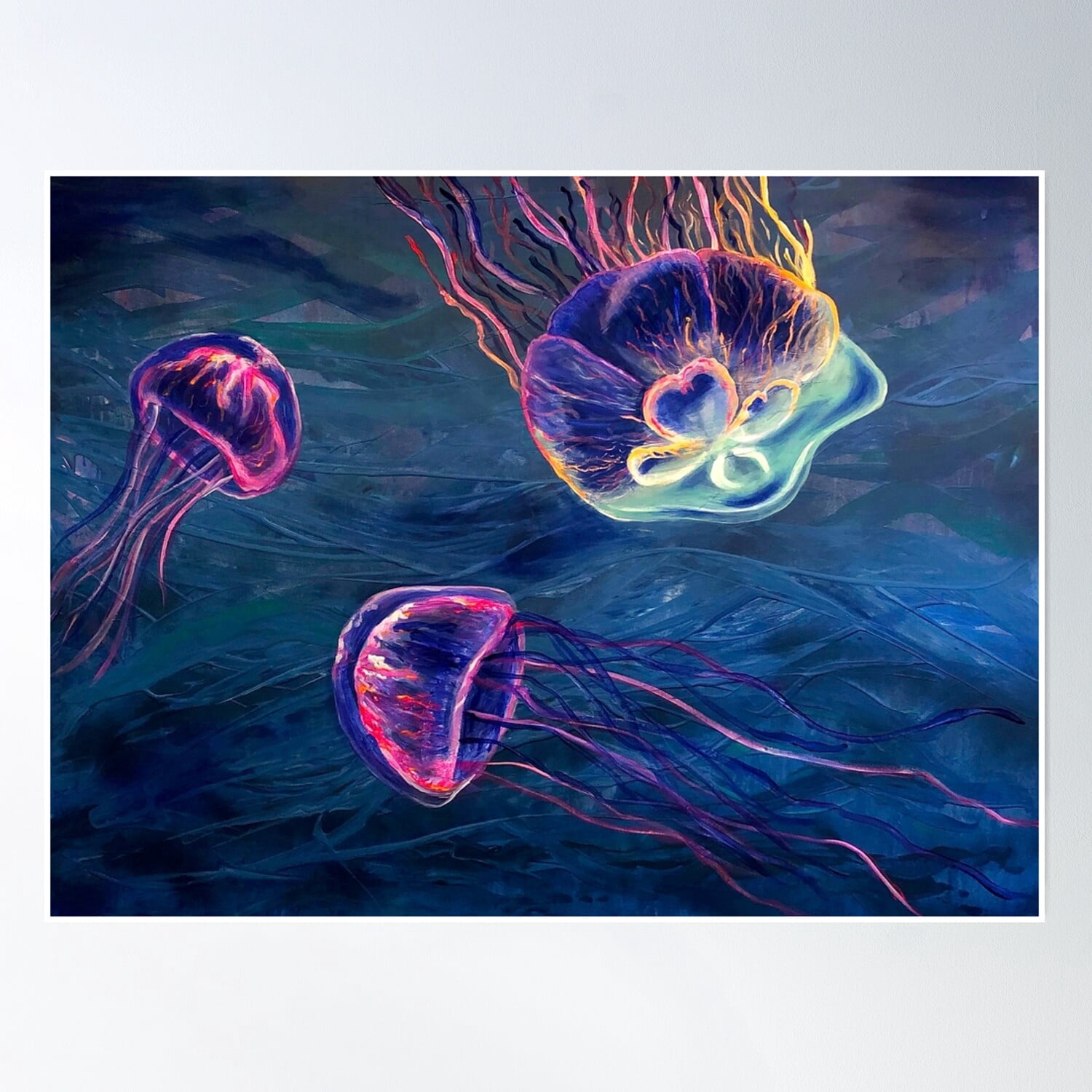 Neon Jellyfish Painting Poster Wall Art, Modern Wall Decor, 16x24 ...