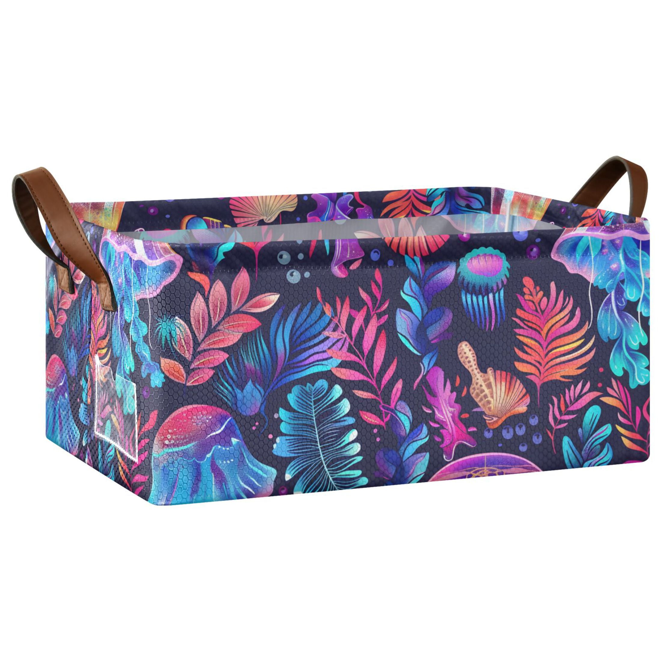 Neon Jellyfish and Shell Collapsible Storage Bins Fabric Shelf Baskets ...