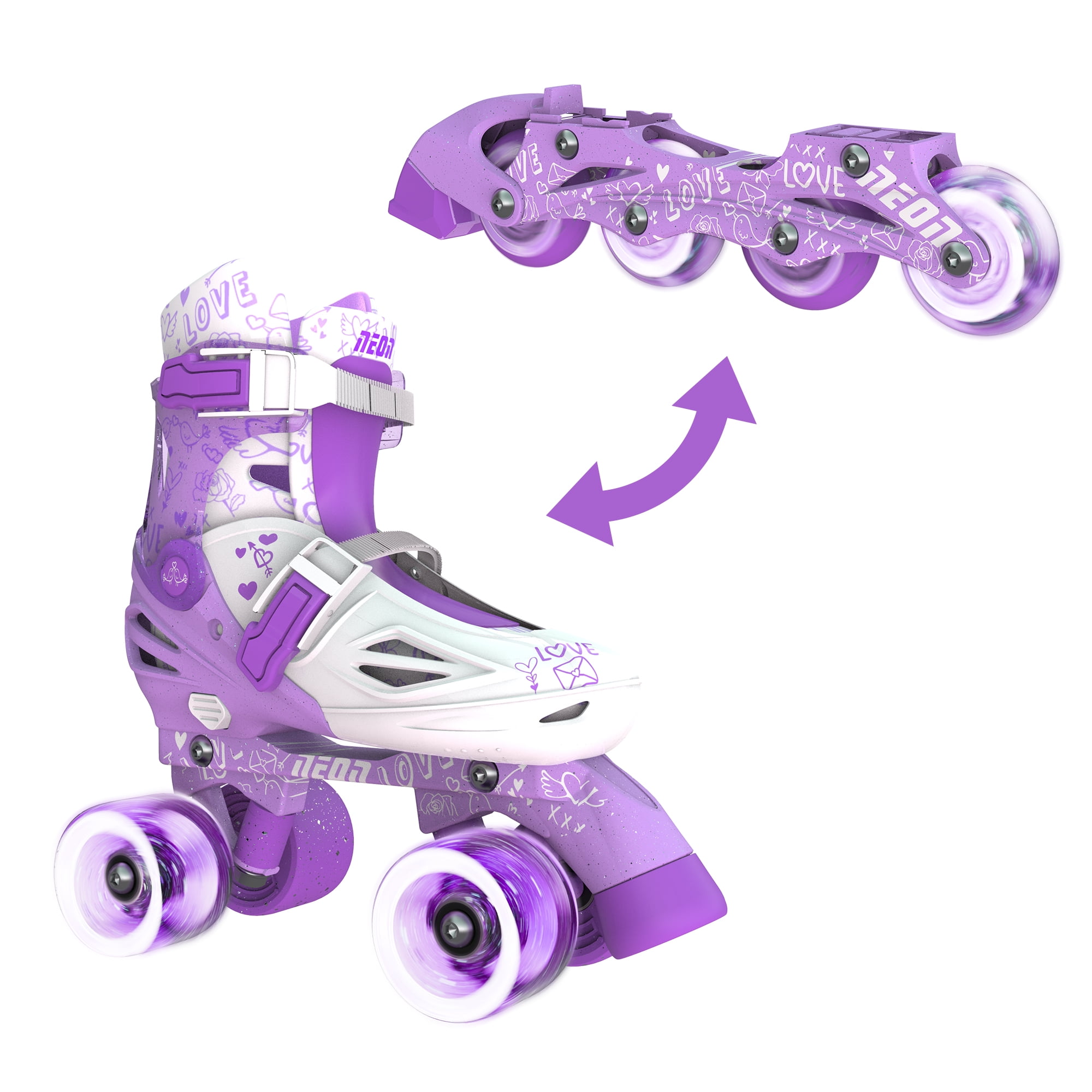 Yvolution Neon Roller Skates 2 in 1 Inline Skates and Quad - Girls and ...
