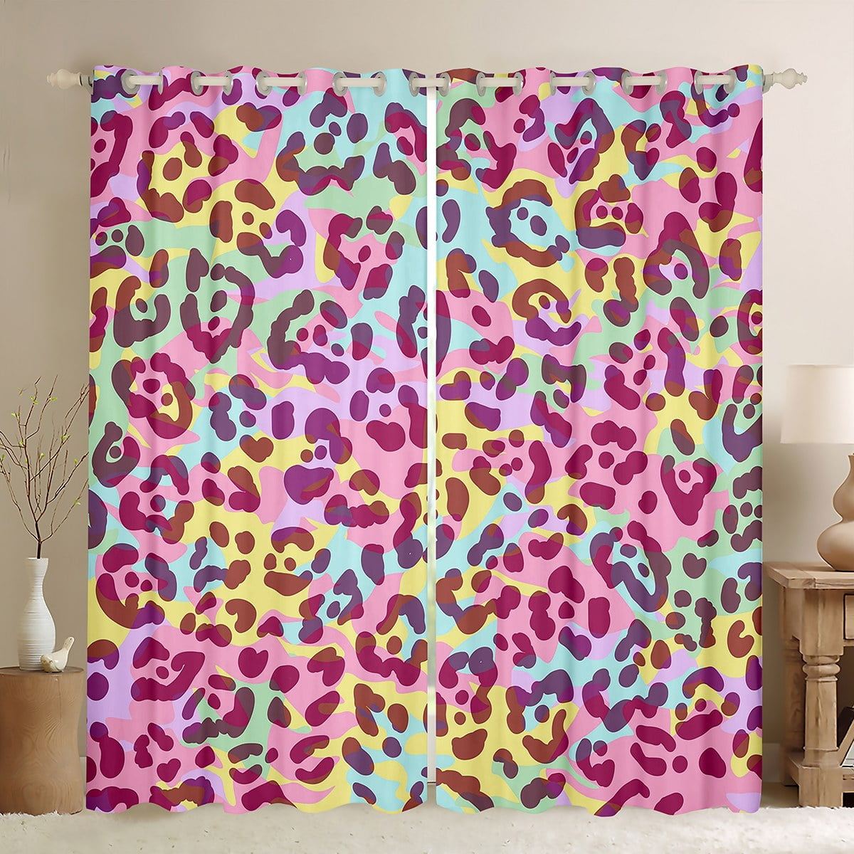 Neon Leopard Blackout Curtains Rainbow-Colored Cheetah Print Curtains ...
