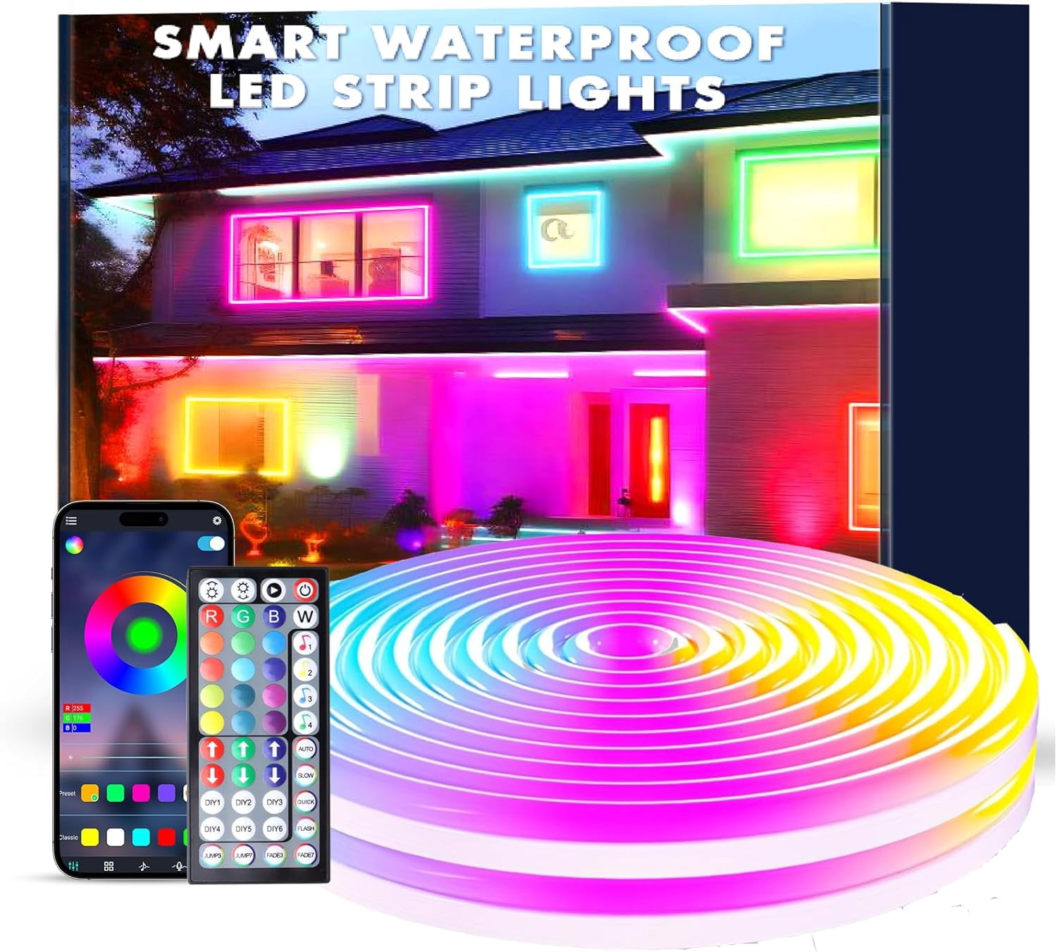 Neon Light Cord with Remote Control - Flexible, 150FT IP67 , Music Sync ...