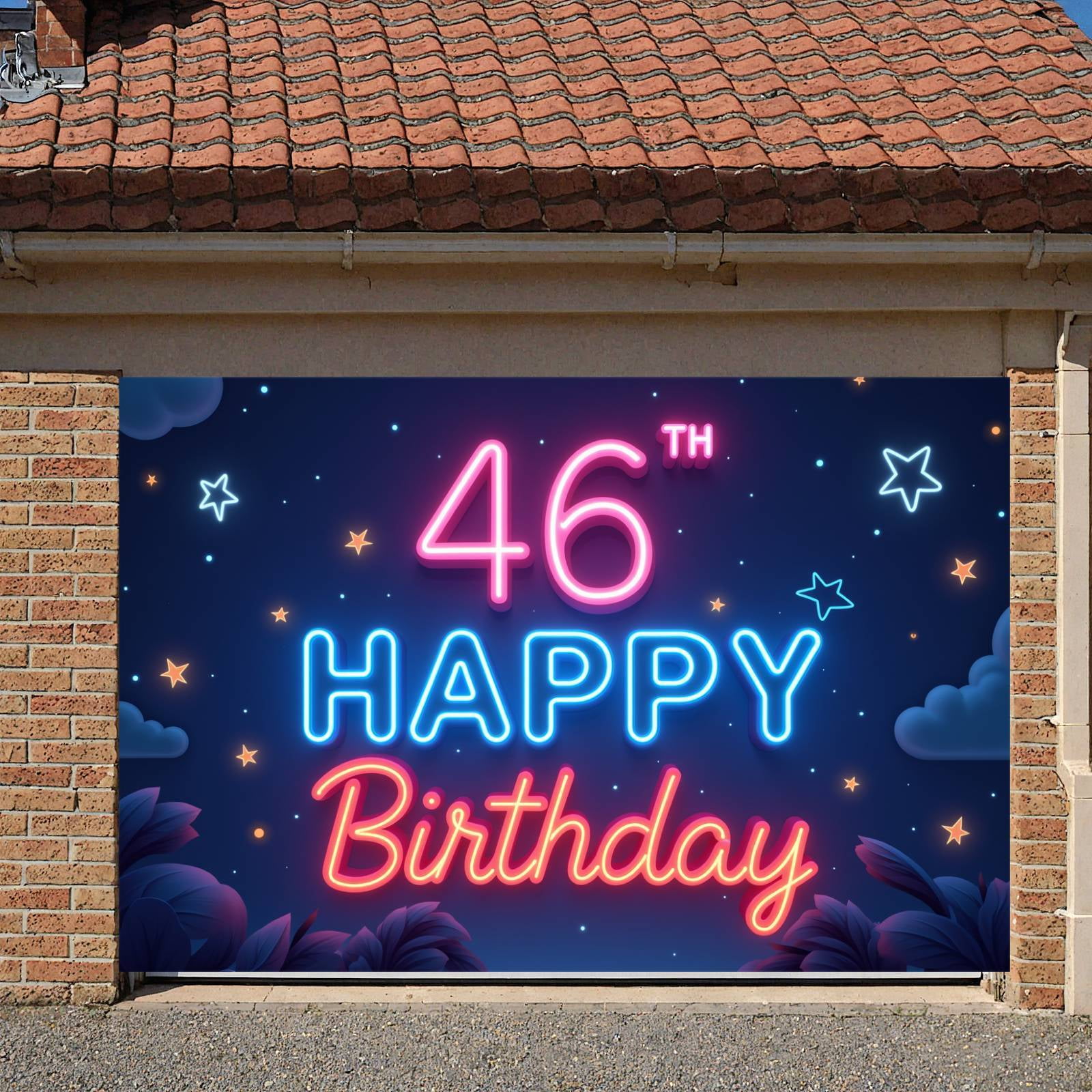 Neon Light Design 46th Birthday Banner Star Pattern Happy Birthday ...