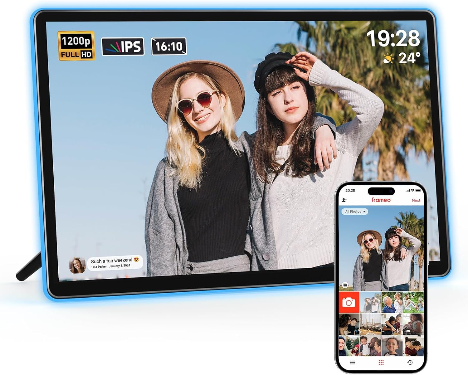 Neon Light Digital Picture Frame - 14" FHD Display | AI Color-Changing ...