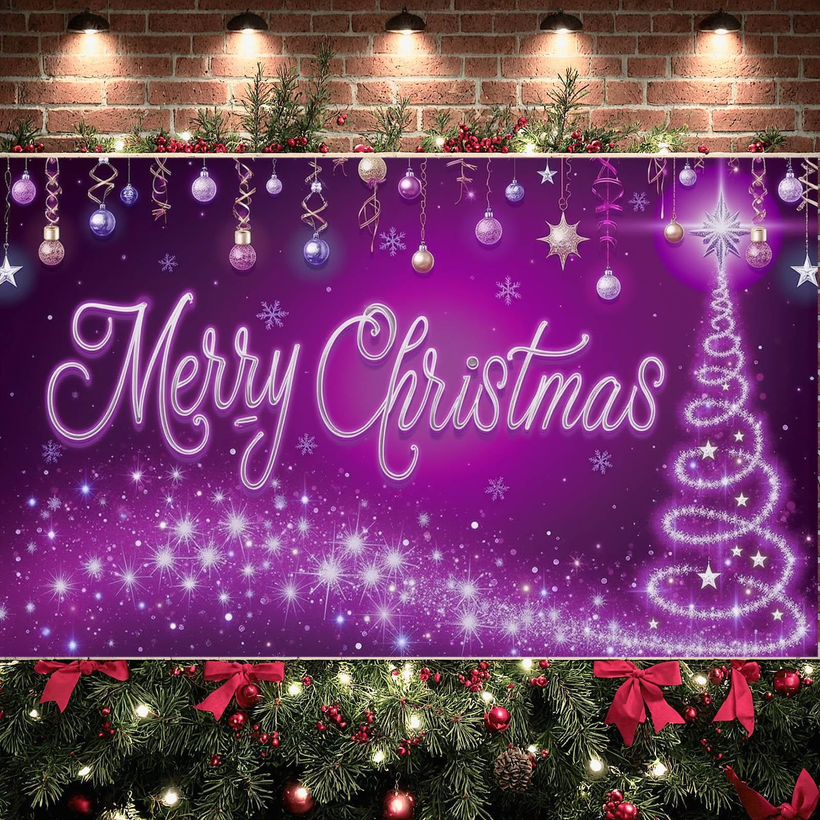 Neon Light Merry Christmas Banner Colorful Ornaments Christmas Display ...